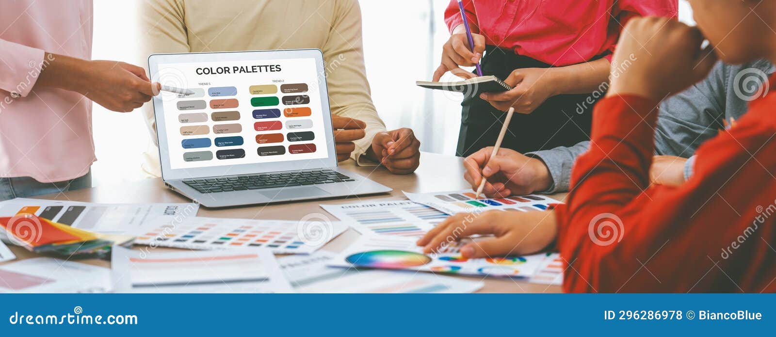 Graphic Designer Team Select Appropriate Color for Project. Closeup ...