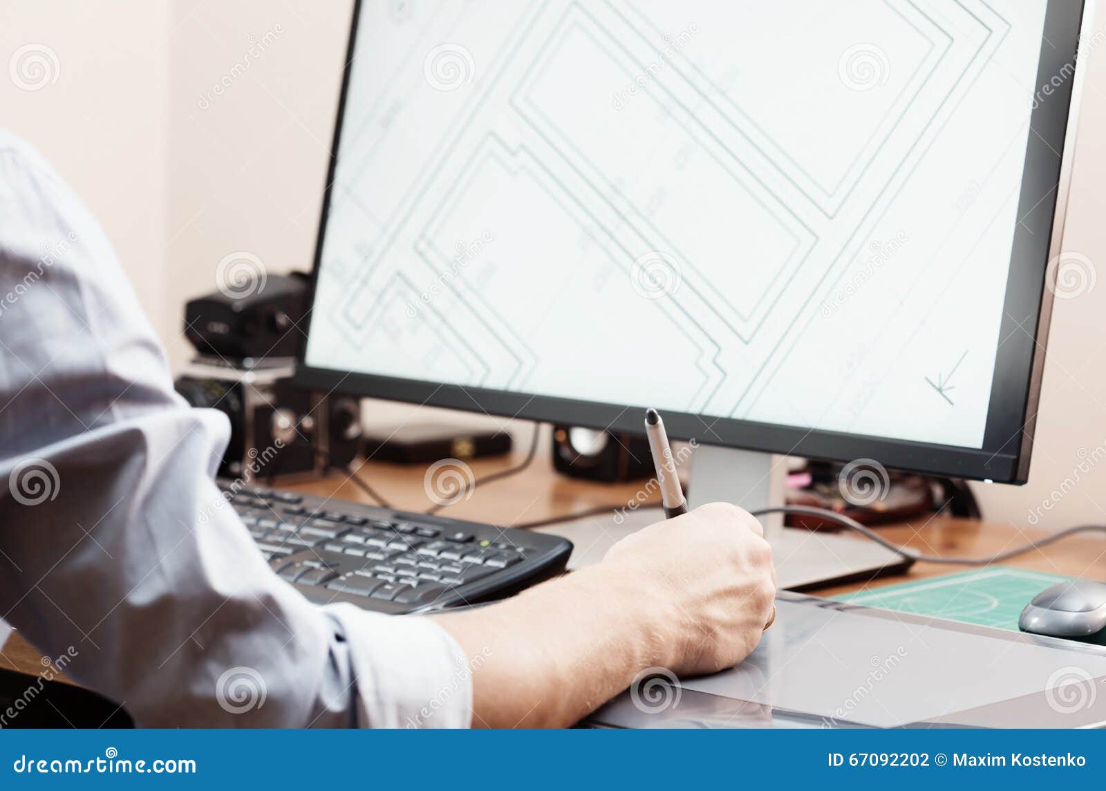 Graphic Designer Using Digital Tablet and Computer in Office or Home ...