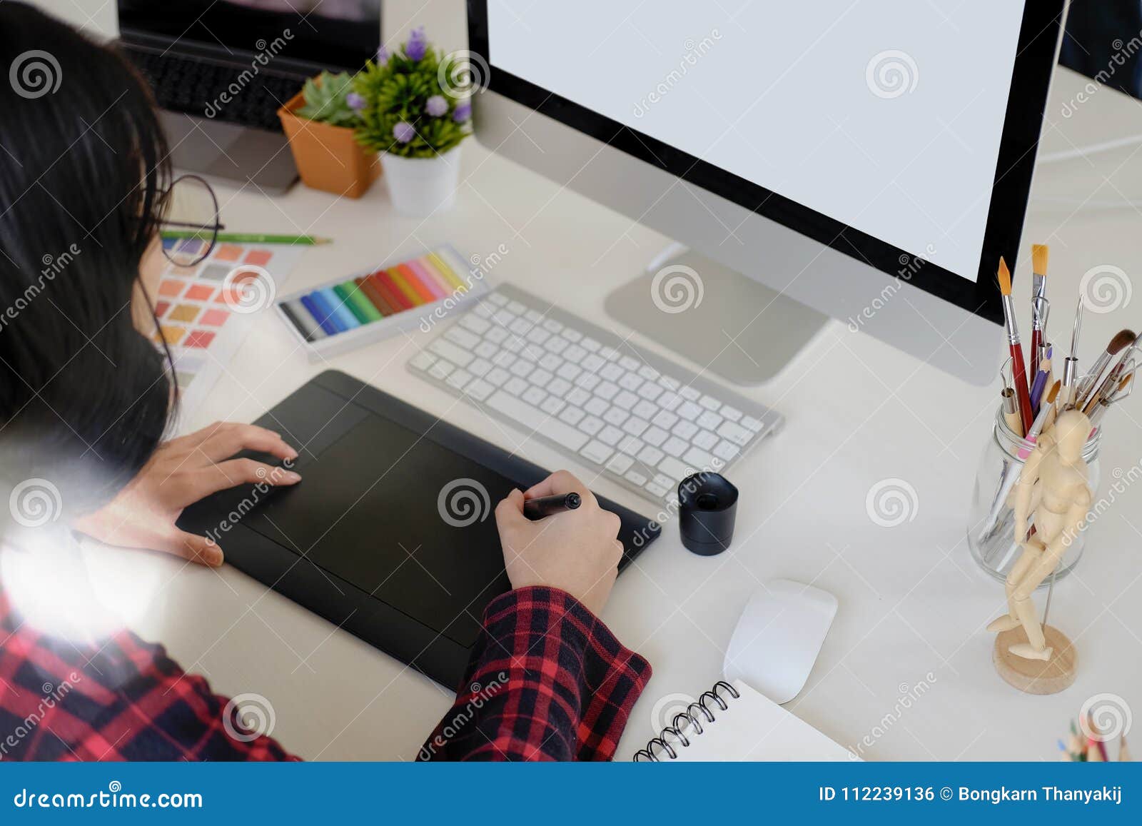 Graphic Designer Using Her Graphic Tablet Stock Photo - Image of happy ...