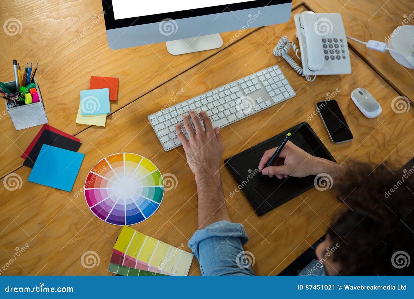 Graphic Designer Using Graphic Tablet and Desktop Stock Image - Image ...