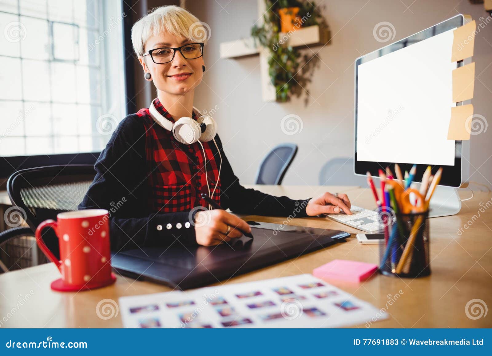 Graphic Designer Using Graphics Tablet Stock Image - Image of color ...