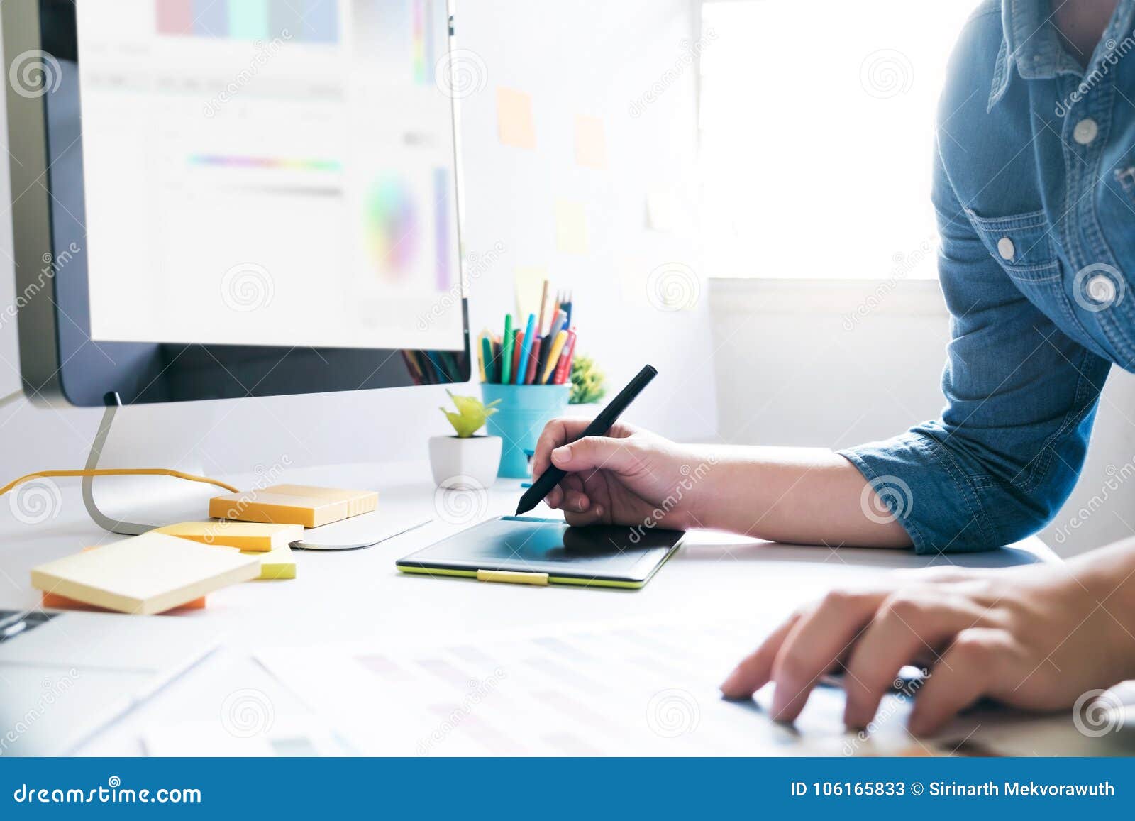 Graphic Designer Using Graphics Tablet To Do Work Stock Image - Image ...