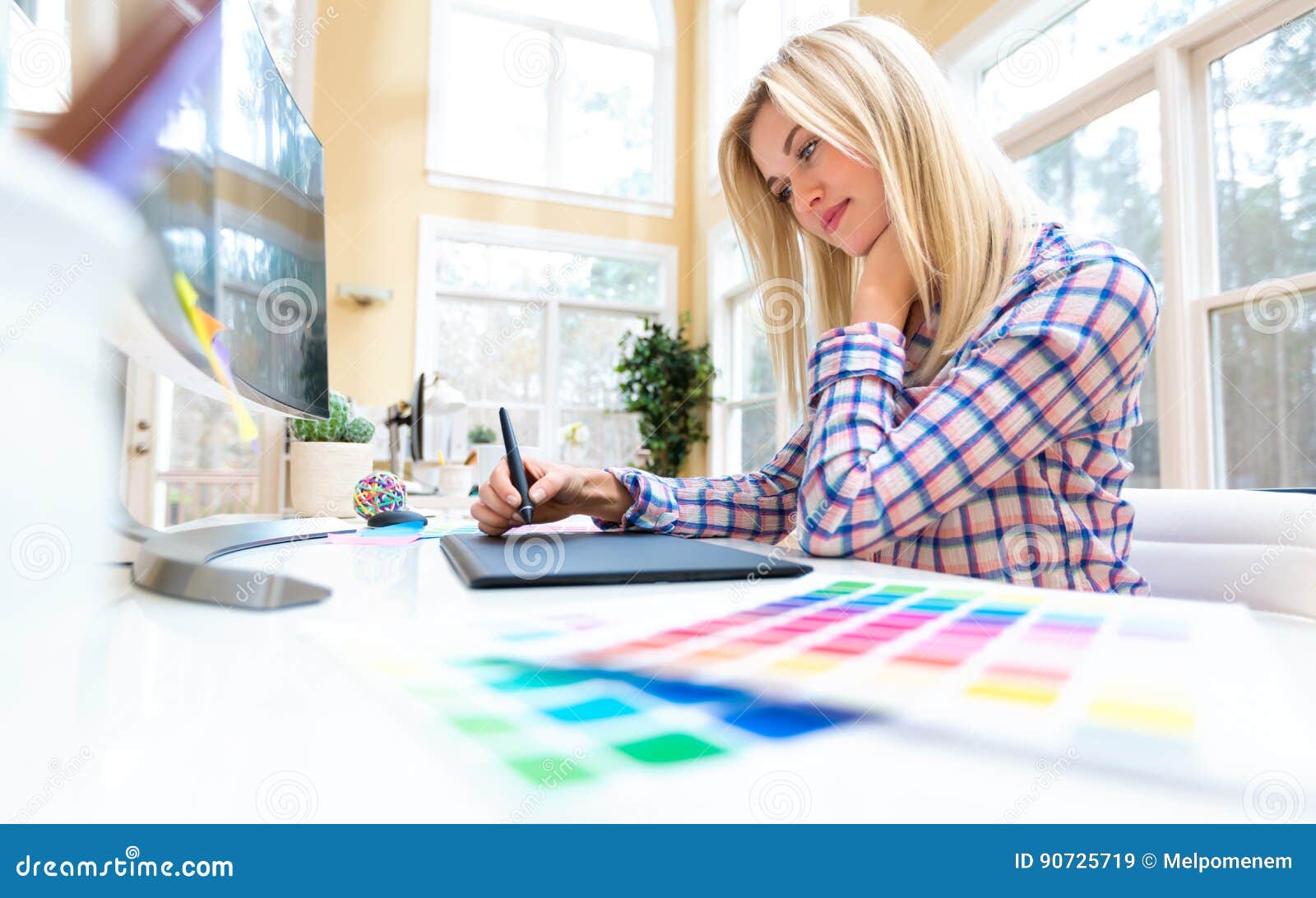 Graphic Designer Using Her Graphic Tablet Stock Image - Image of ...