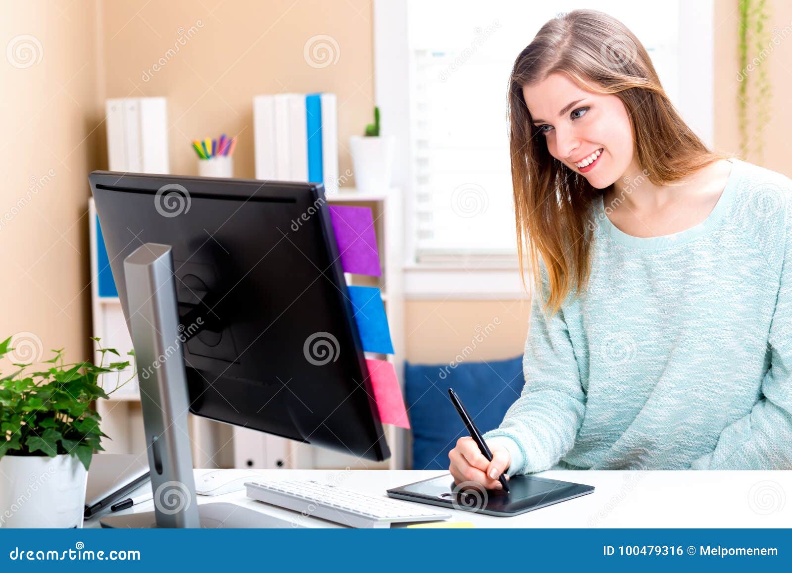 Graphic Designer Using Her Graphic Tablet Stock Photo - Image of adult ...