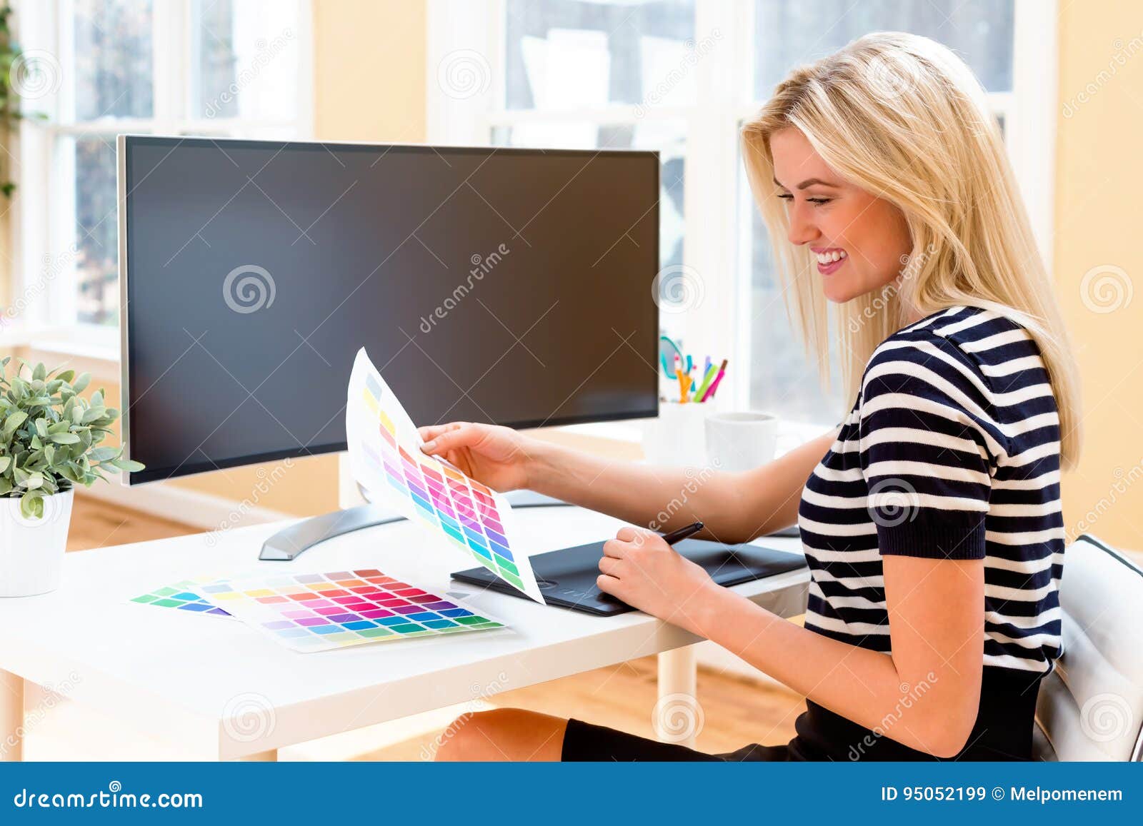 Graphic Designer Using Her Pen Tablet Device Stock Image - Image of ...