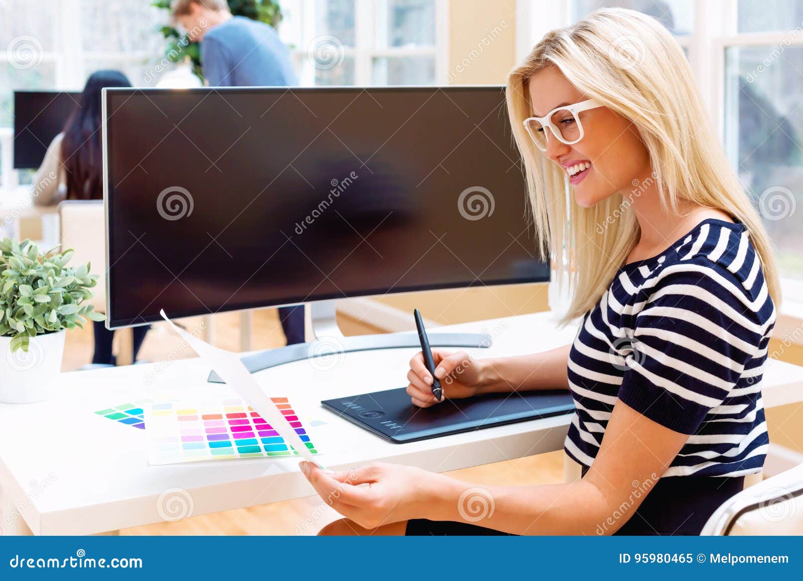Graphic Designer Using Her Pen Tablet Device Stock Image - Image of ...