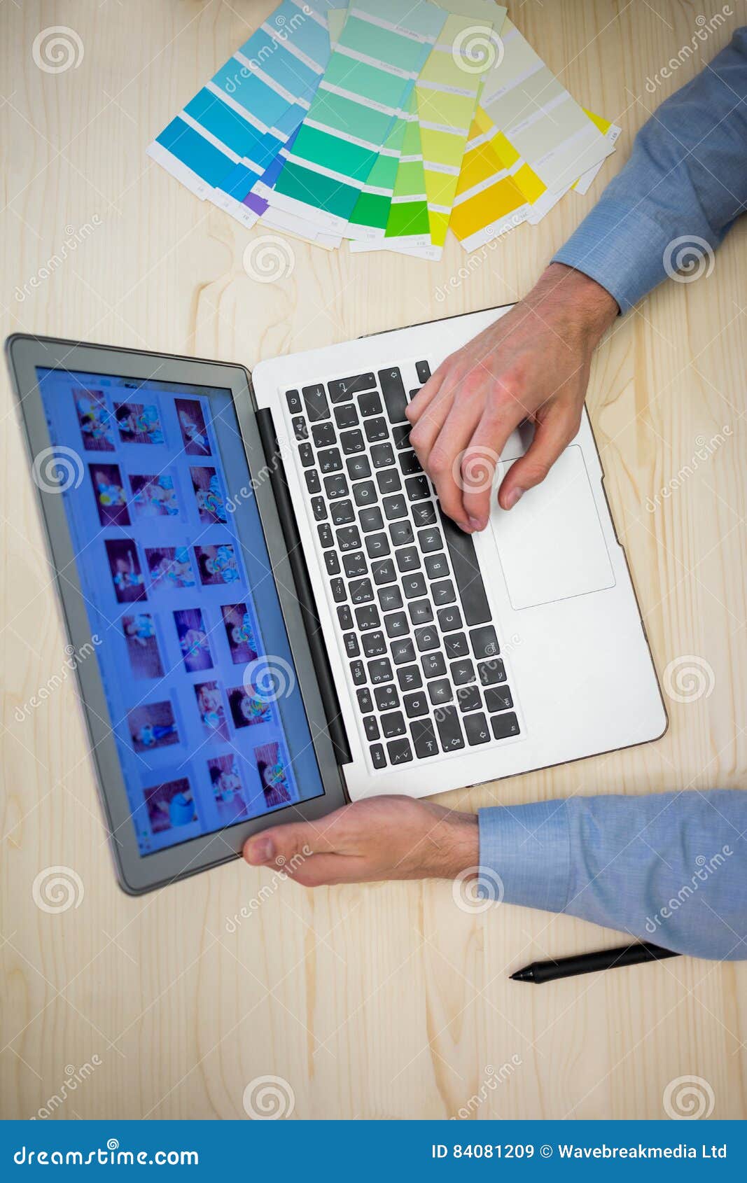 Graphic Designer Using Laptop at His Desk Stock Image - Image of career ...