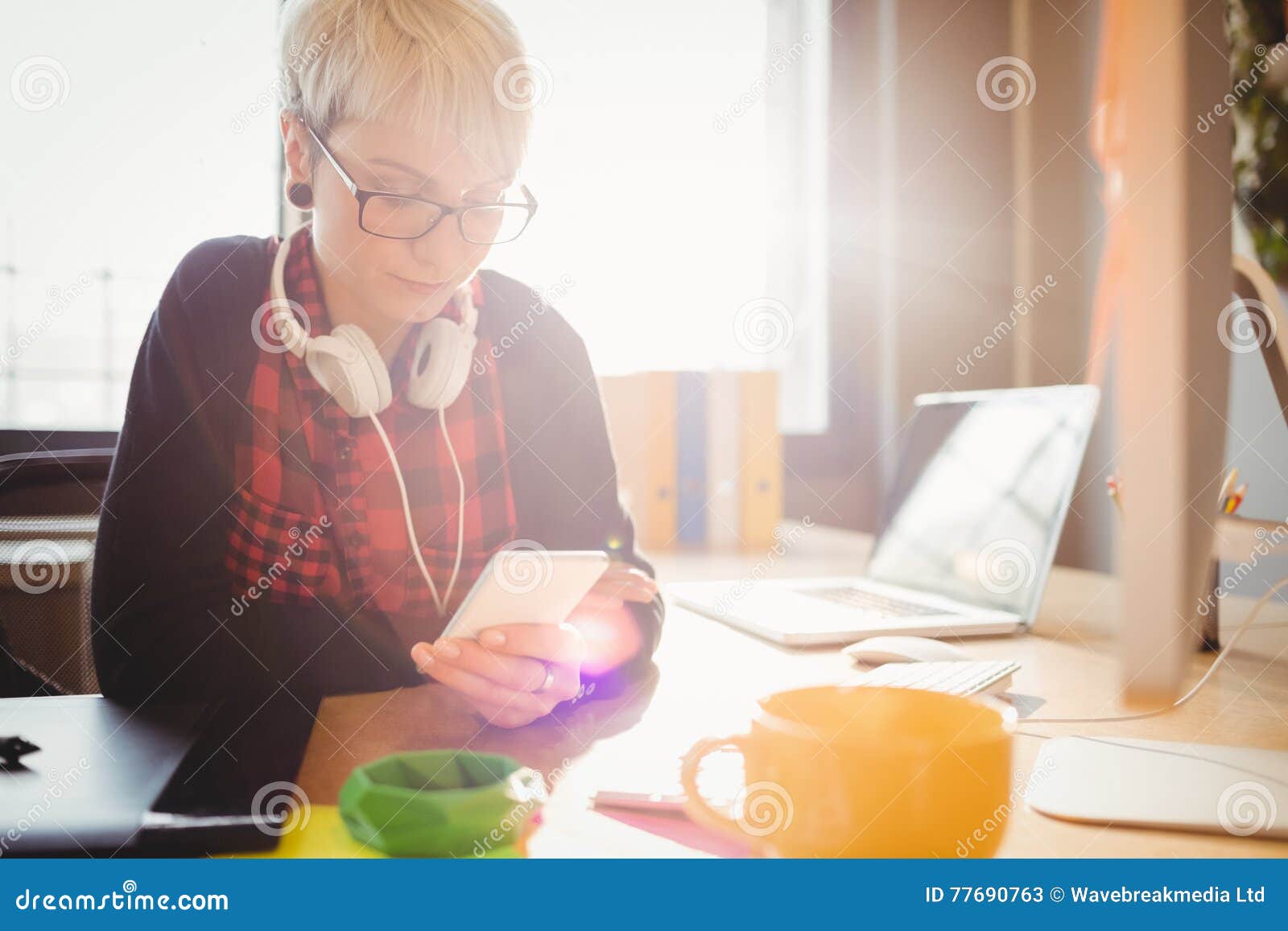 Graphic Designer Using Mobile Phone Stock Image - Image of clothing ...