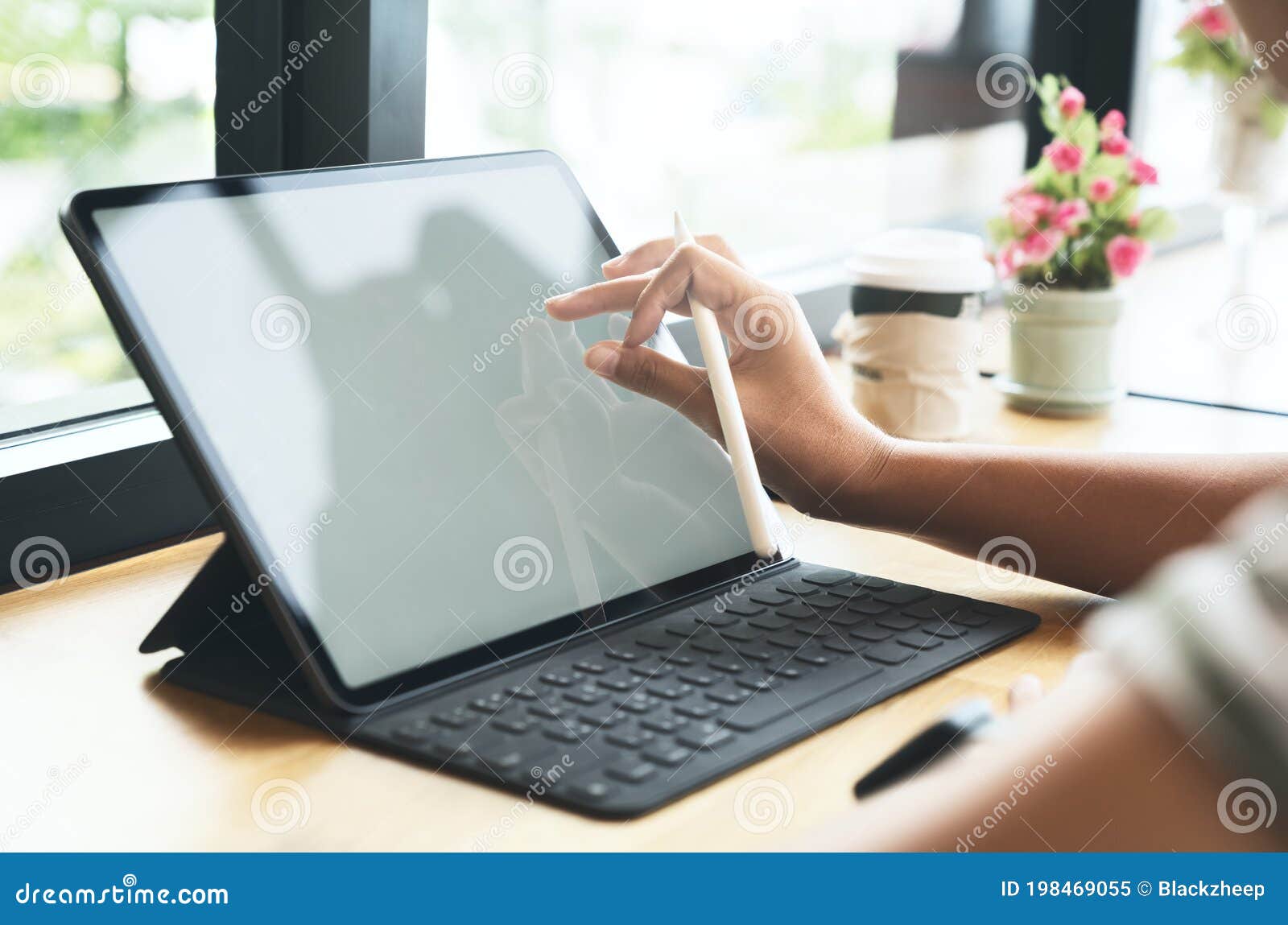 Graphic Designer Using Stylus Pen on Tablet Stock Image - Image of ...