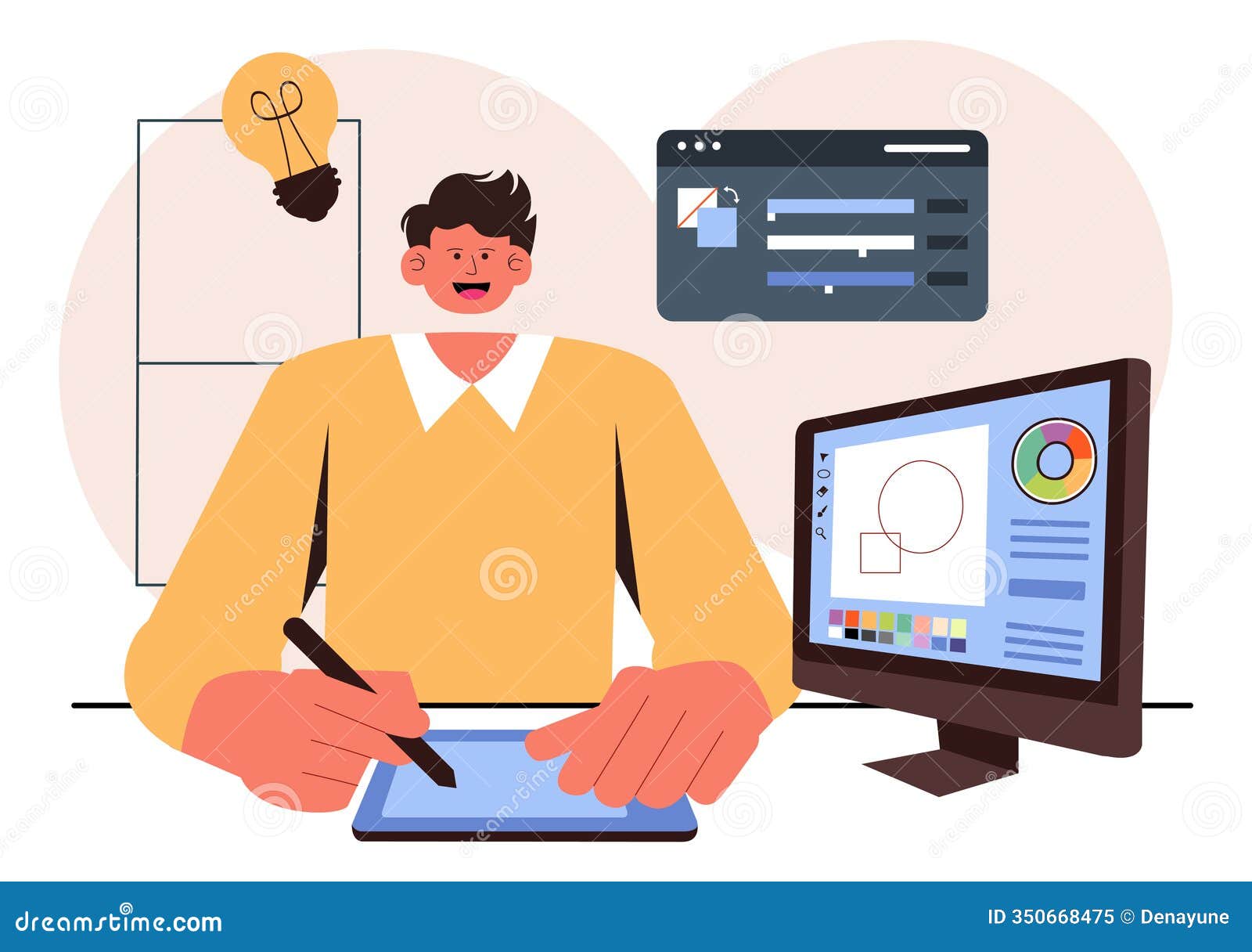 Graphic Designer Vector Illustration Featuring Creativity and Business ...