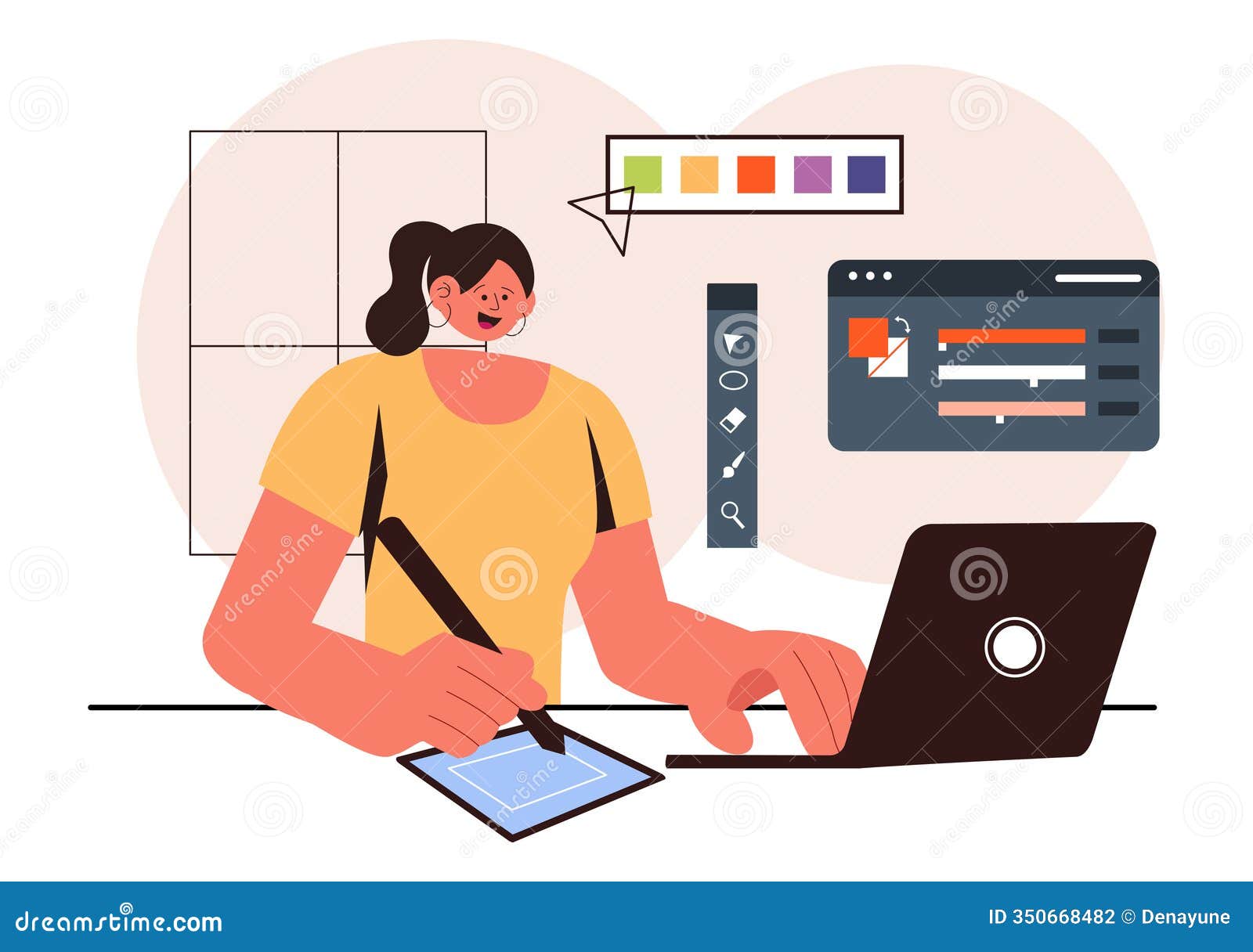 Graphic Designer Vector Illustration Featuring Creativity and Business ...