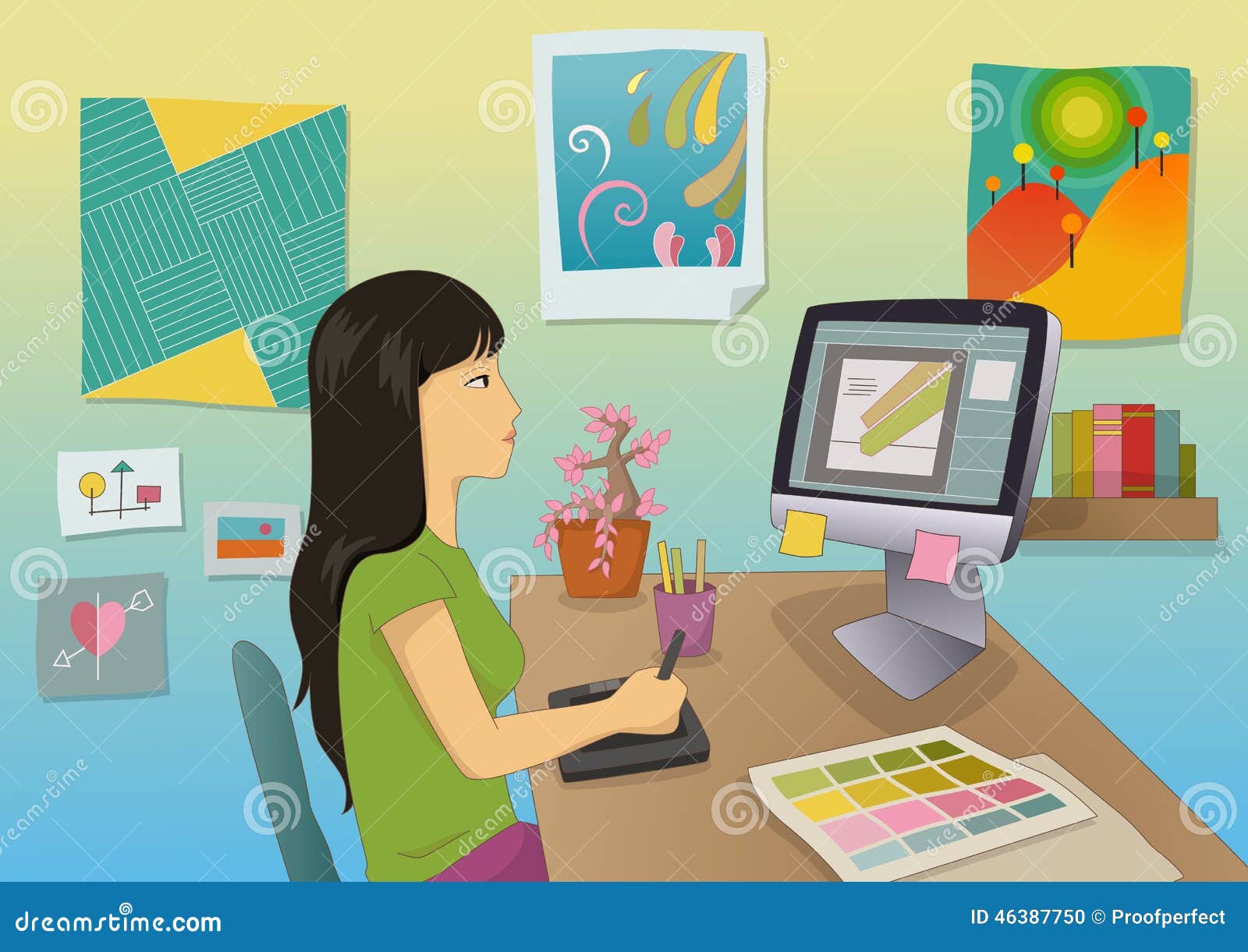 Graphic Designer Woman stock illustration. Illustration of drawn - 46387750