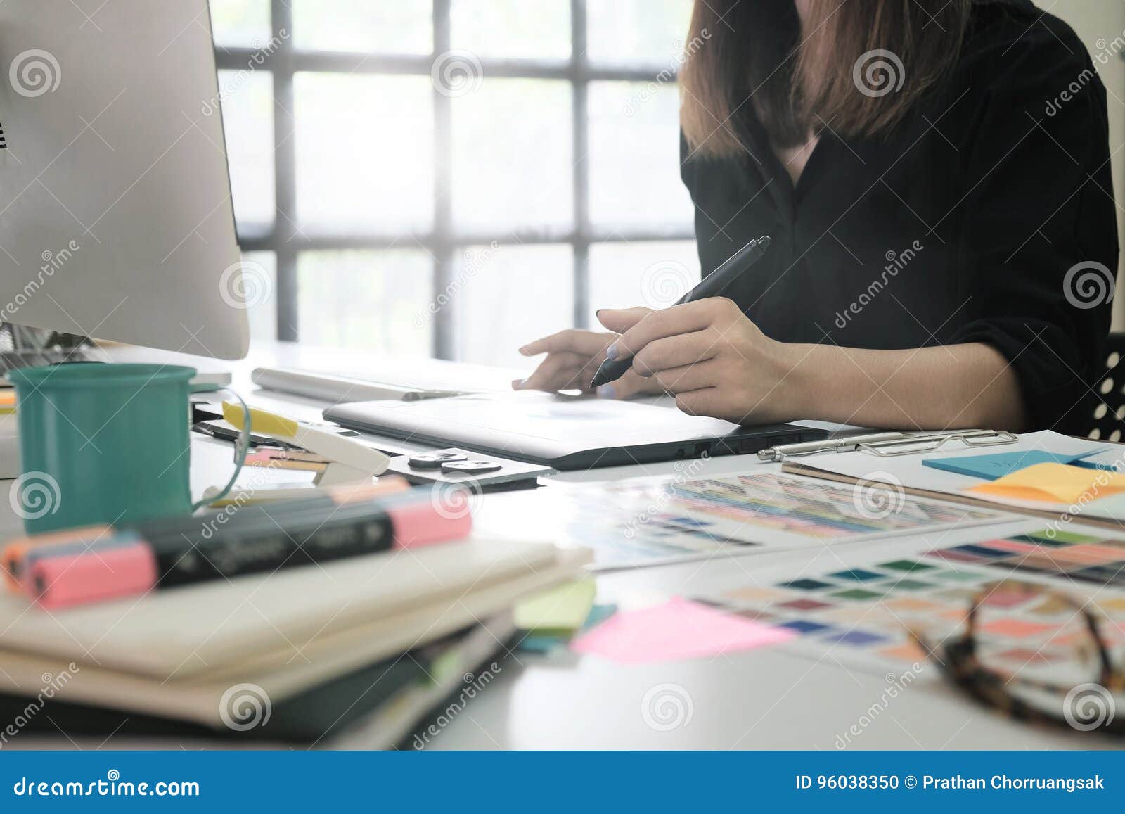 Graphic Designer Woman Working on Creative Office. Stock Photo - Image ...