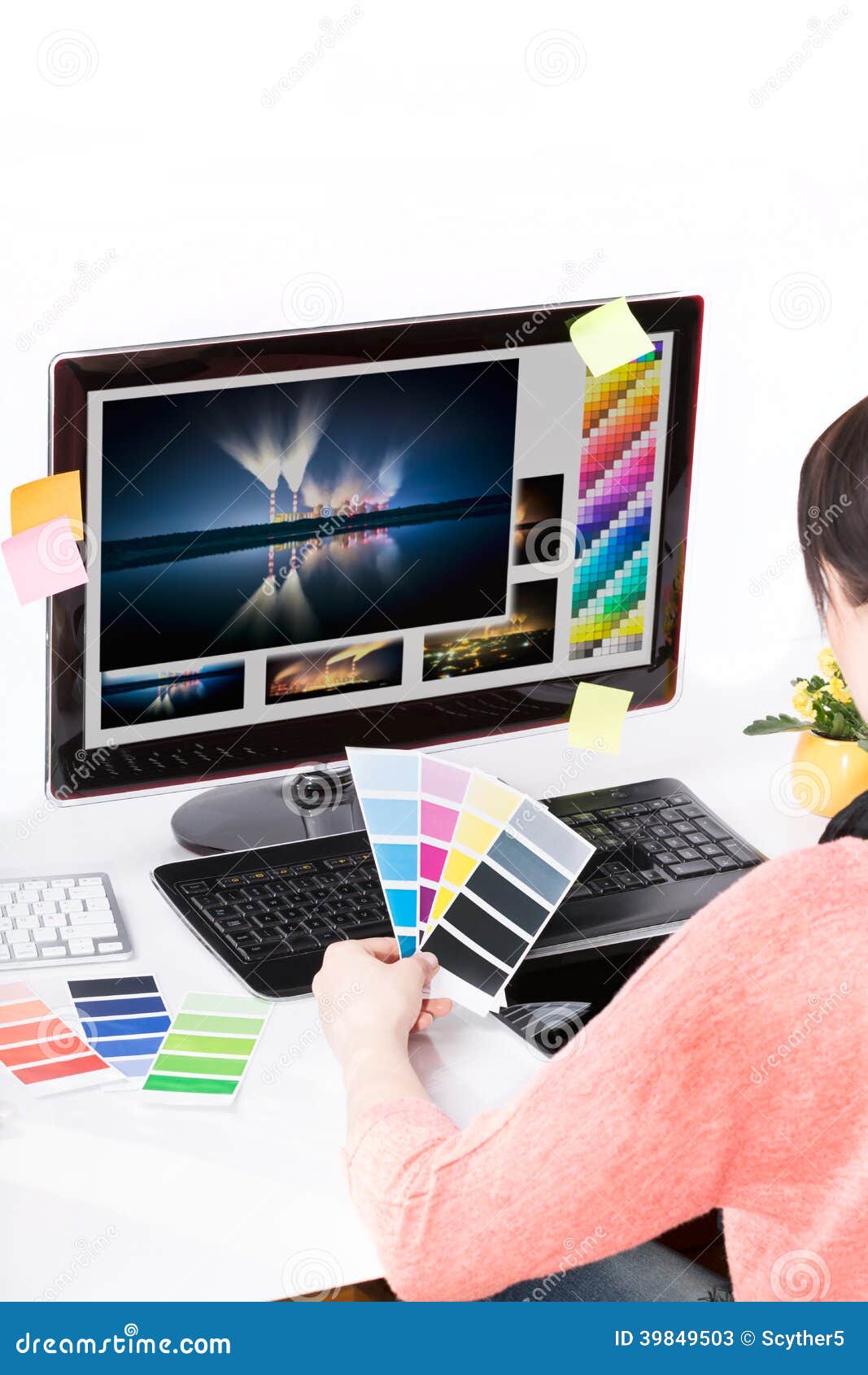 Graphic Designer at Work. Color Samples. Stock Image - Image of print ...