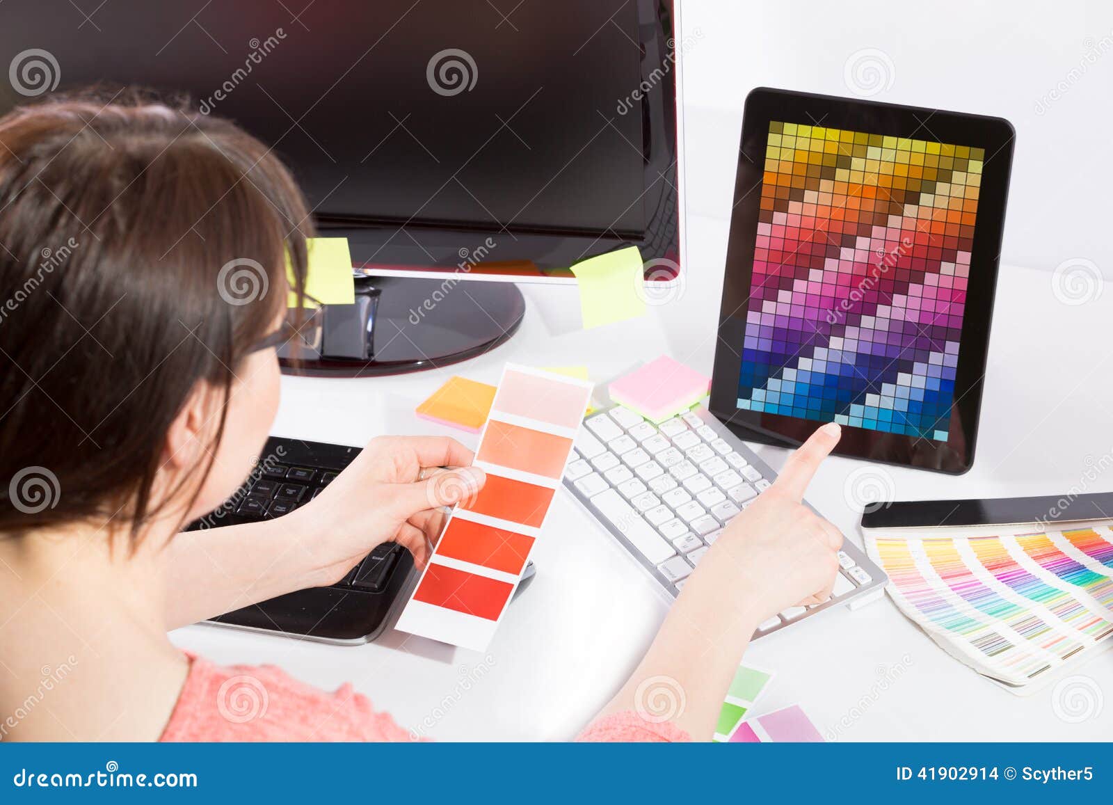 Graphic Designer at Work. Color Samples. Stock Photo - Image of ...