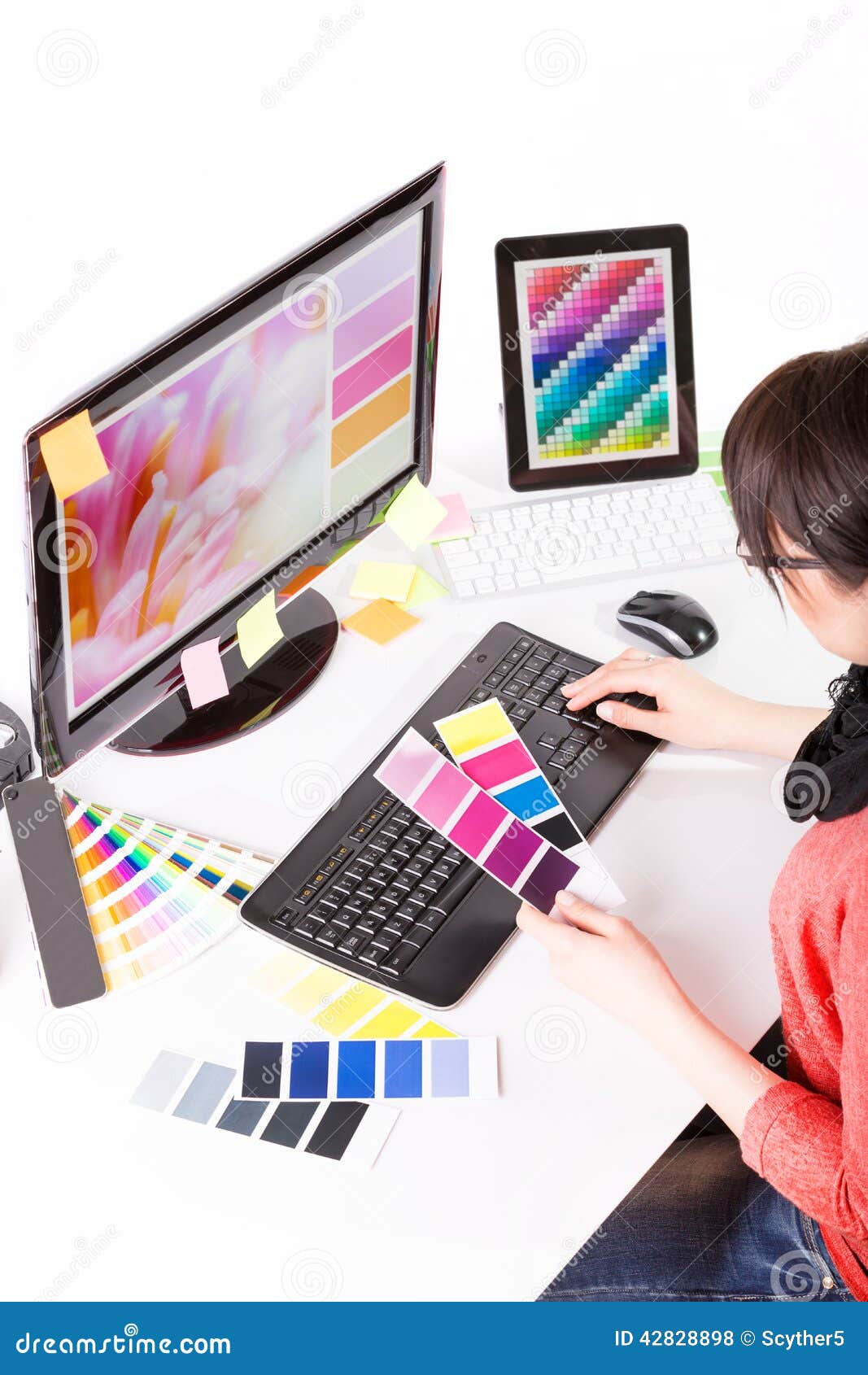 Graphic Designer at Work. Color Samples. Stock Illustration ...
