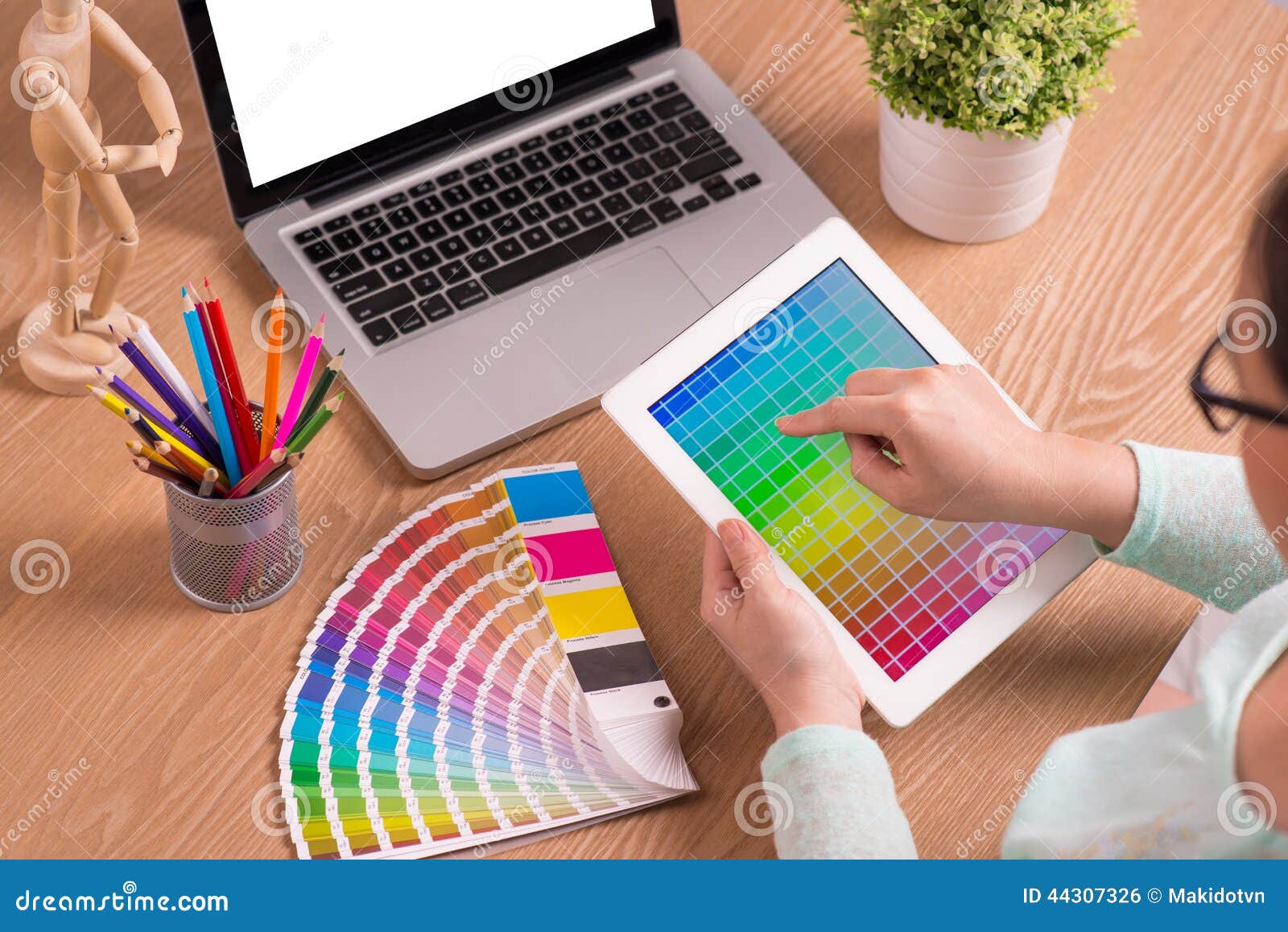 Graphic Designer at Work. Color Samples. Stock Photo - Image of ...