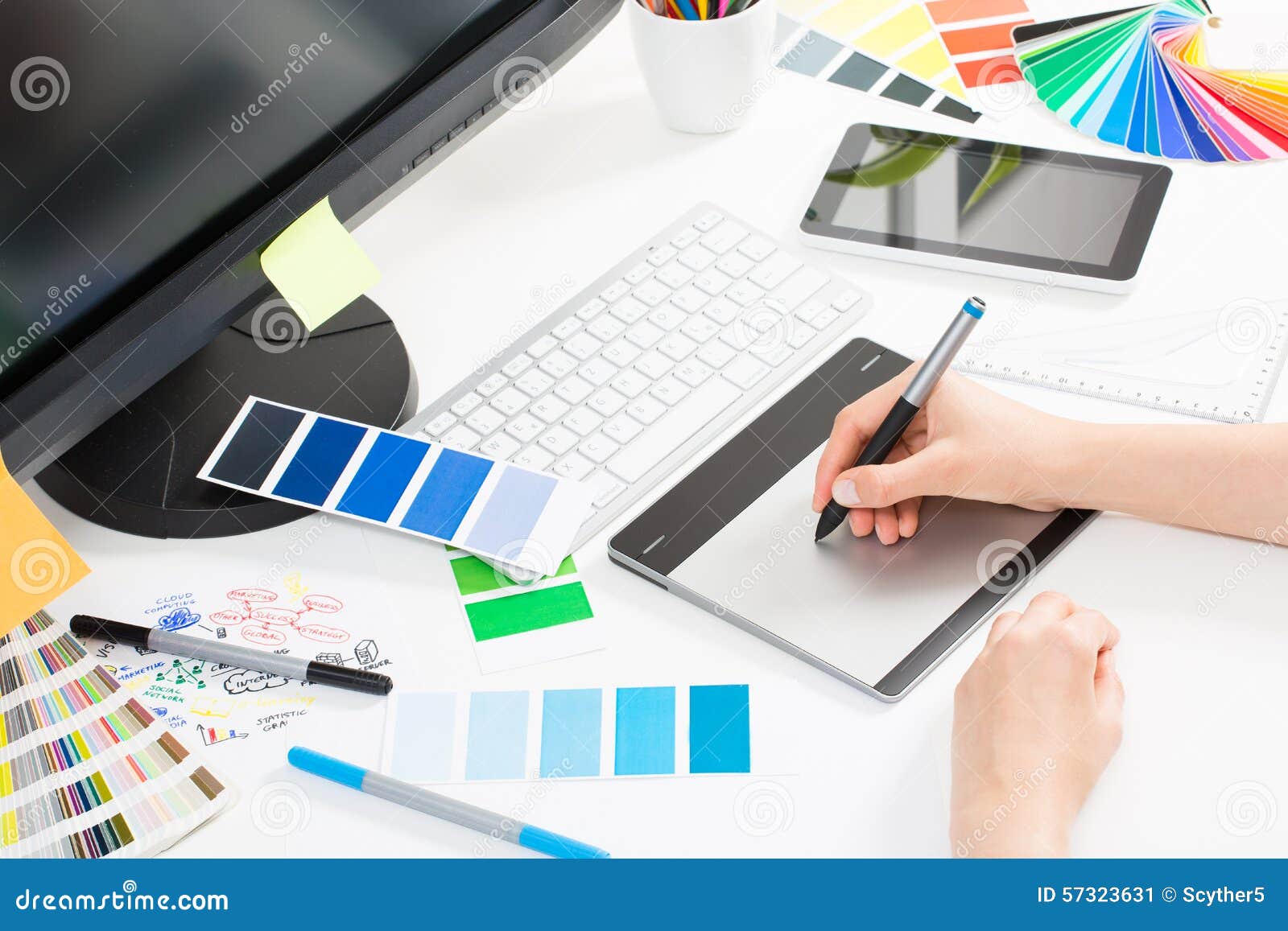 Graphic Designer at Work. Color Samples. Stock Image - Image of ...