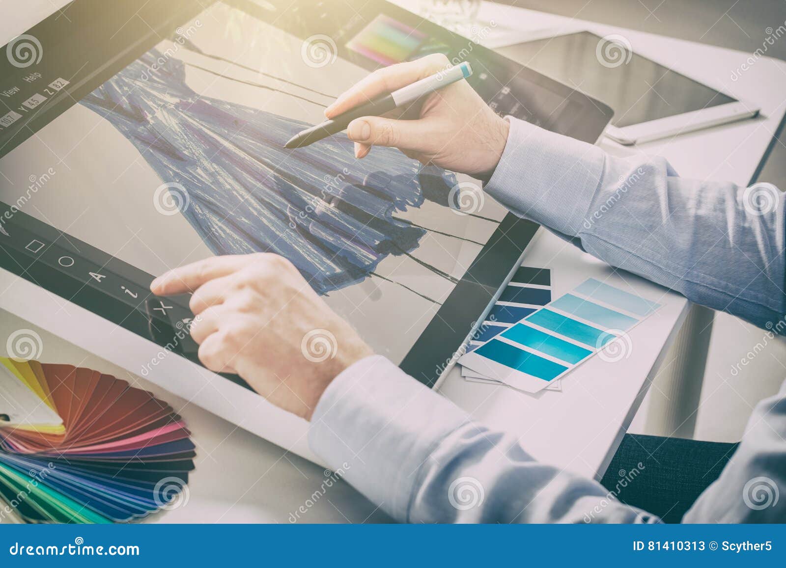 Graphic Designer at Work. Color Samples. Stock Image - Image of ...