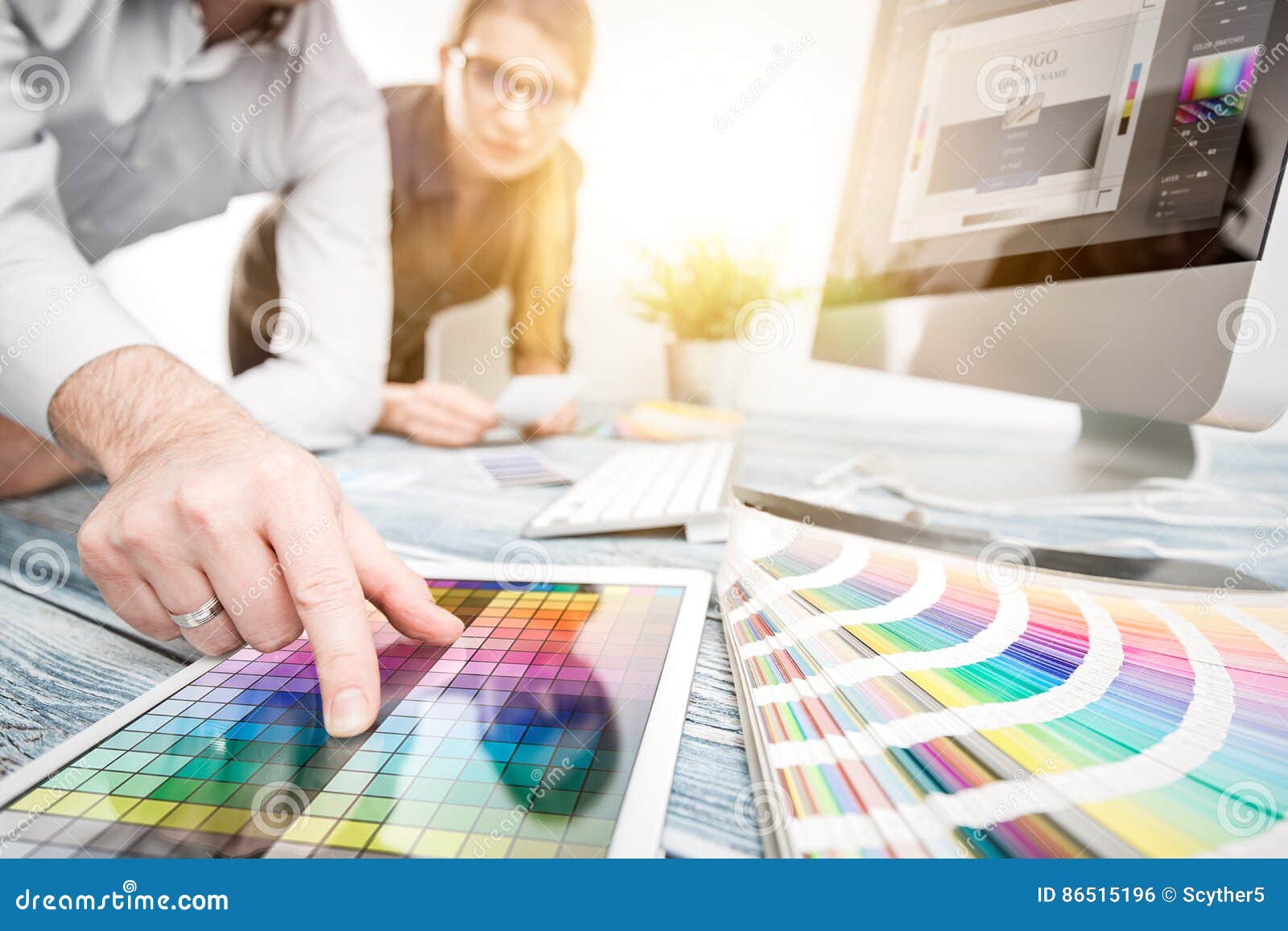Graphic Designer at Work. Color Samples. Stock Photo - Image of busy ...