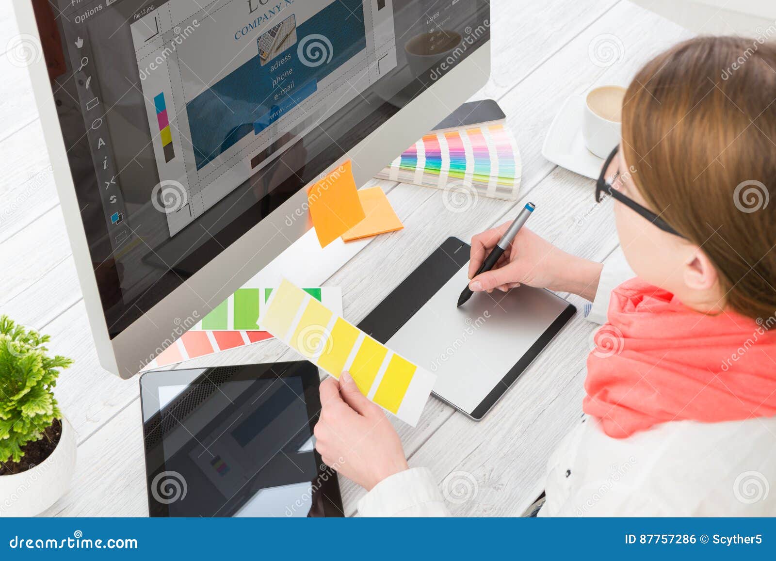 Graphic Designer at Work. Color Samples. Stock Photo - Image of color ...