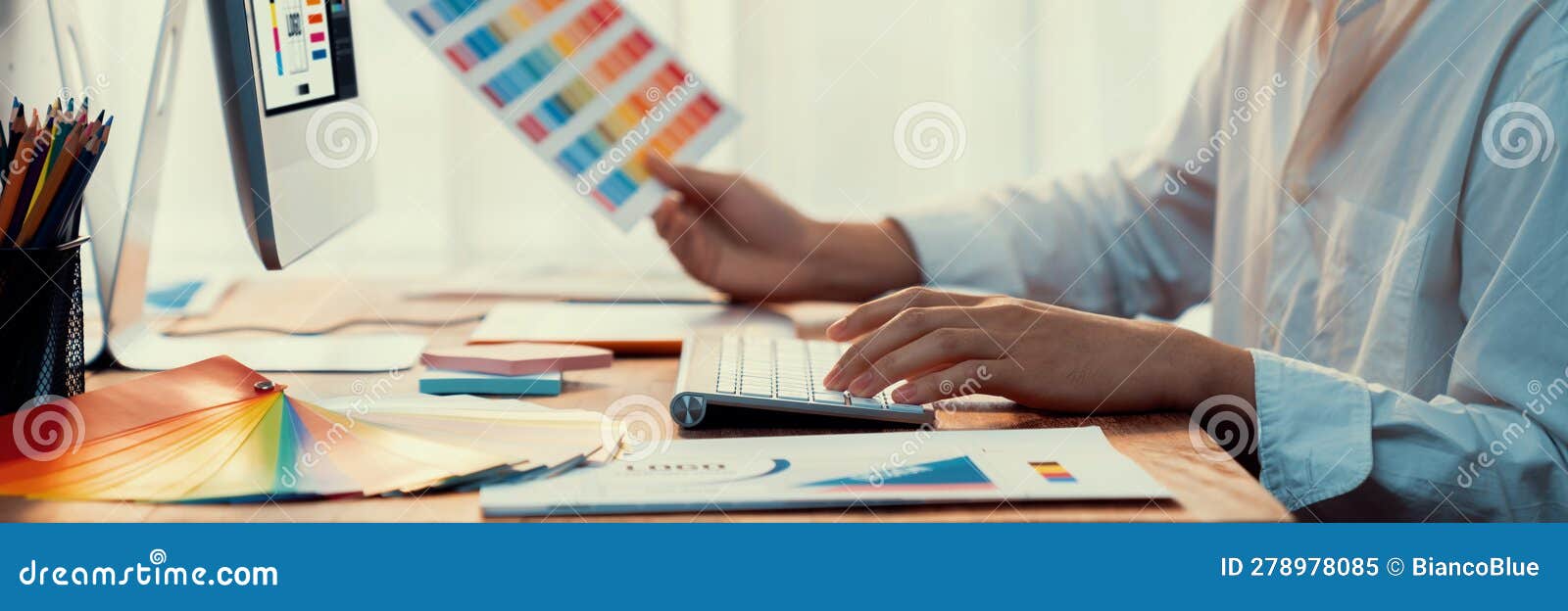 Graphic Designer Works on Computer Laptop with Digital Pen. Scrutinize ...