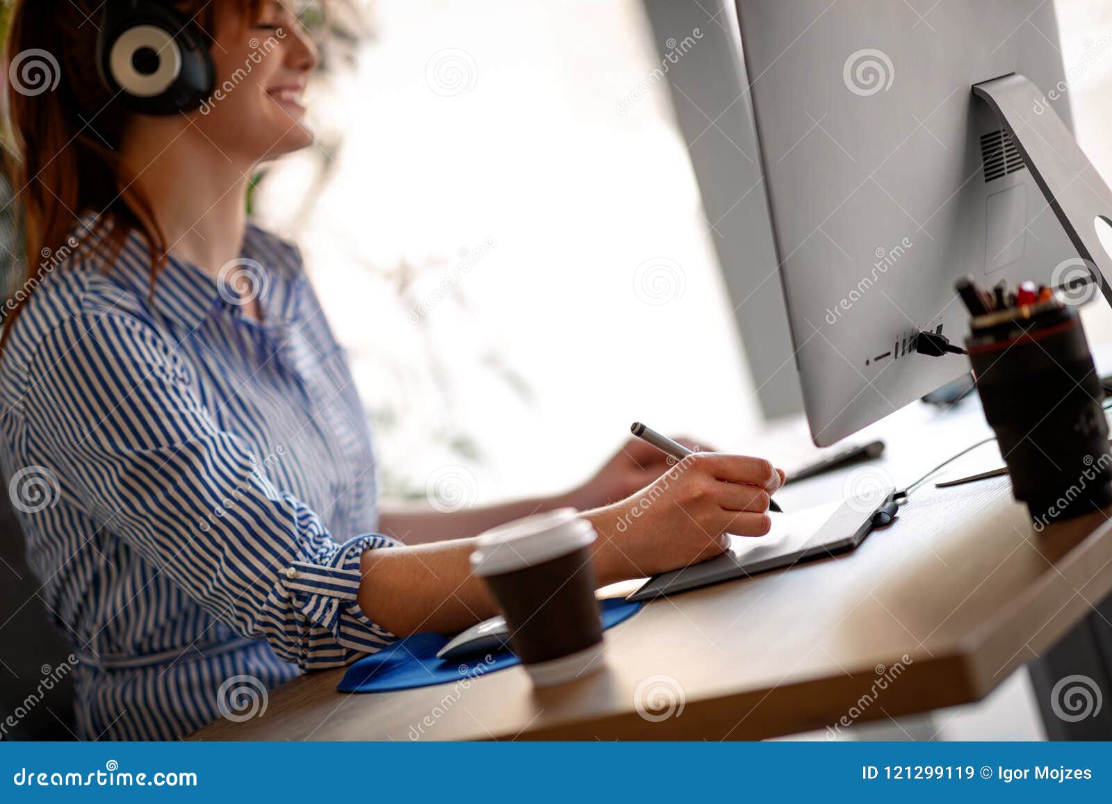 Graphic Designer at Work. Creative Graphic Designer Working Stock Image ...