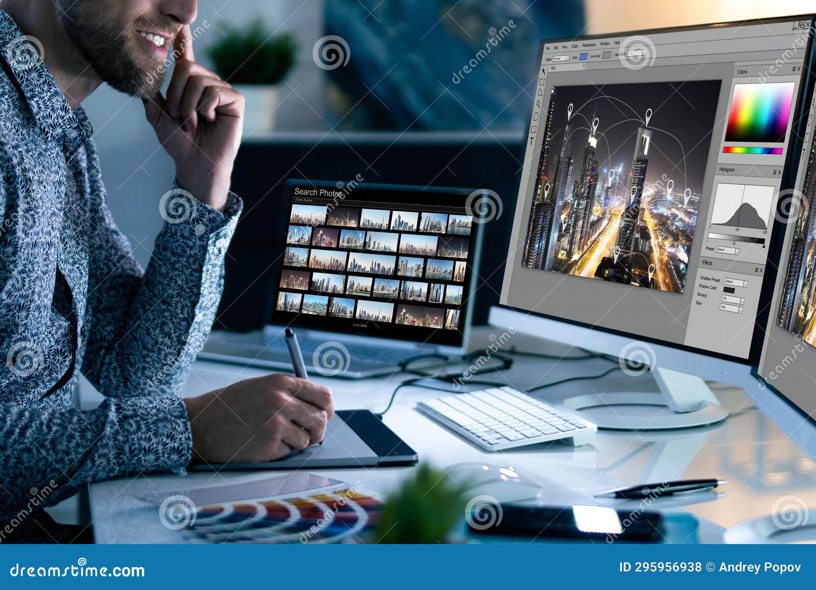 Graphic Designer at Work: Web Design Stock Photo - Image of night ...