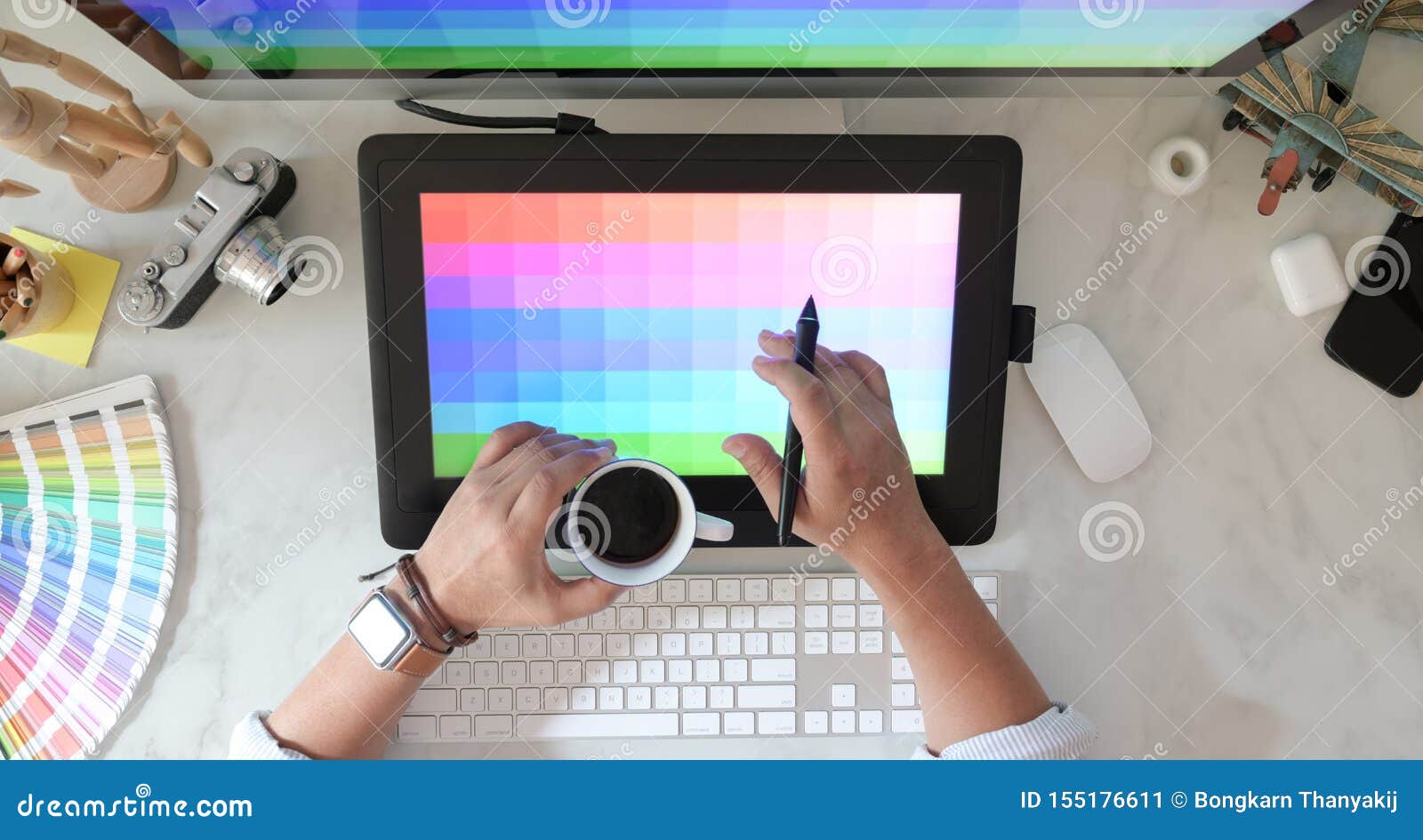 Graphic Designer Working Graphic with Colour Chart Stock Image - Image ...
