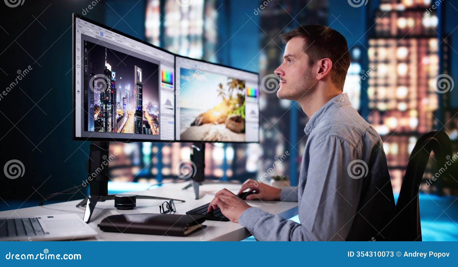 Graphic Designer Working on Computer Editing Stock Image - Image of ...