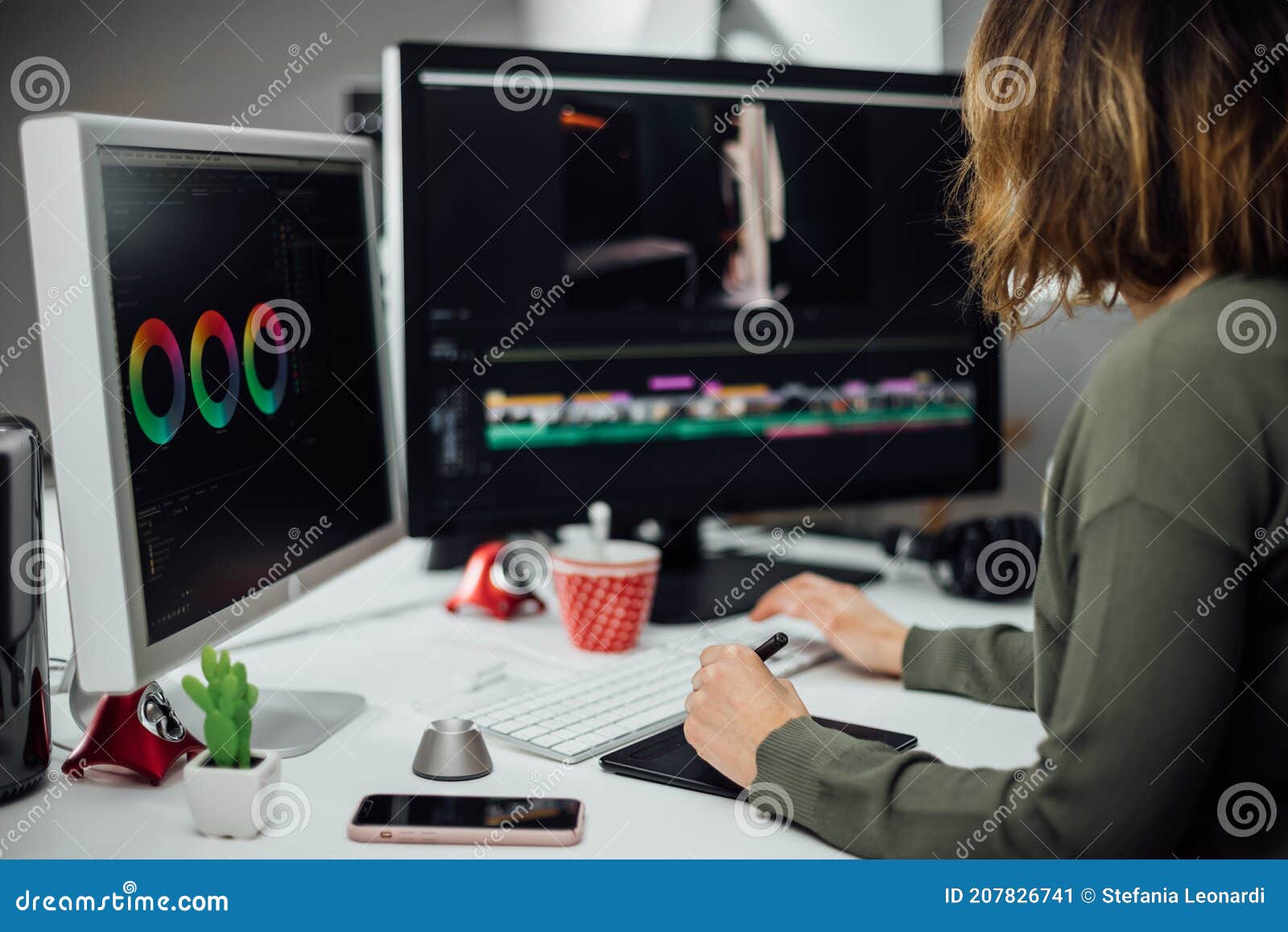 Graphic Designer Working on Creative Desk Computer Stock Image - Image ...