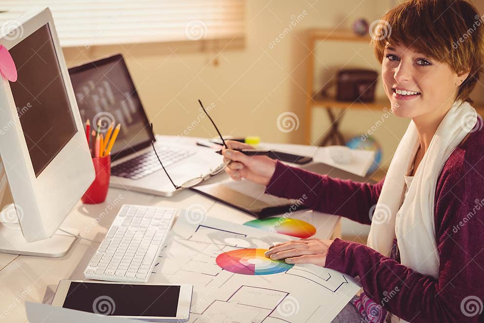 Graphic Designer Working at Desk Stock Image - Image of pallet, color ...