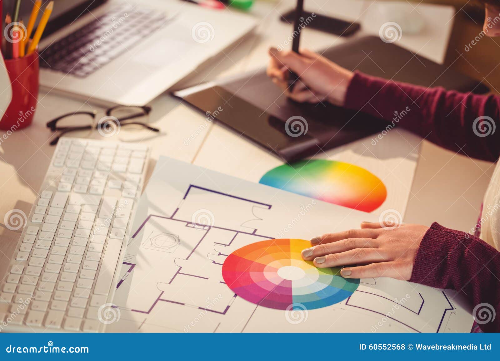 Graphic Designer Working at Desk Stock Photo - Image of adult, casual ...
