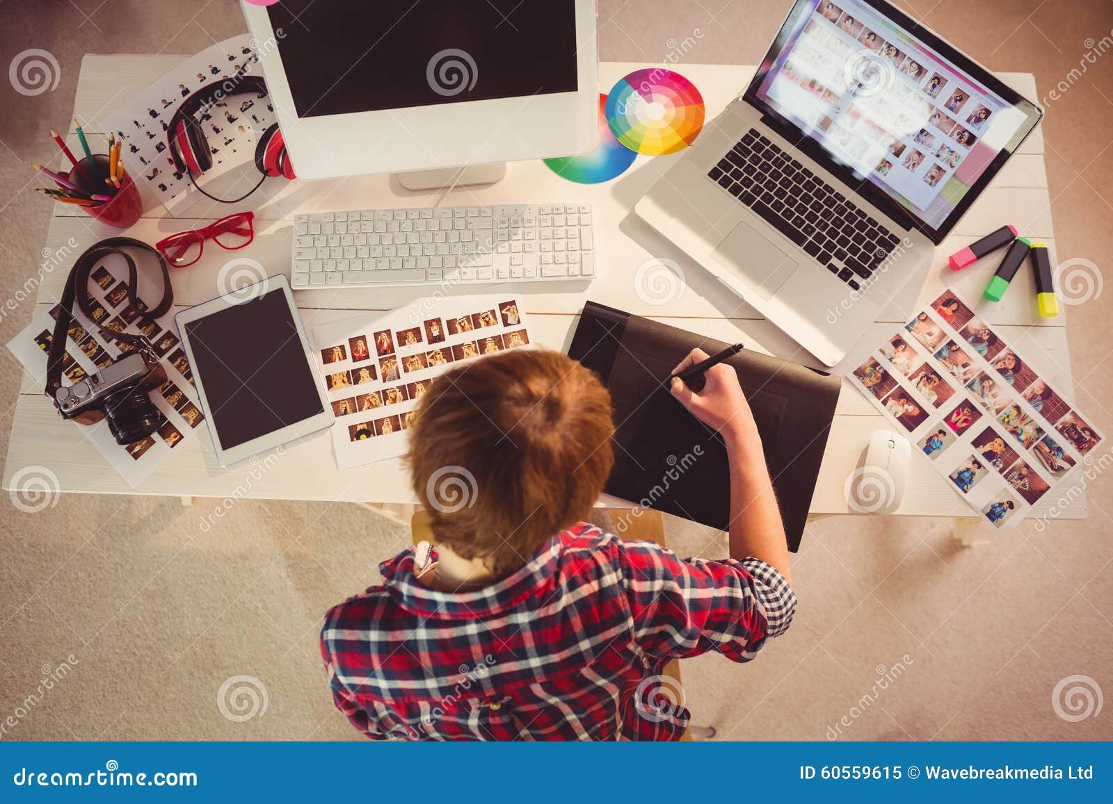 Graphic Designer Working at Desk Stock Image - Image of designer, cute ...