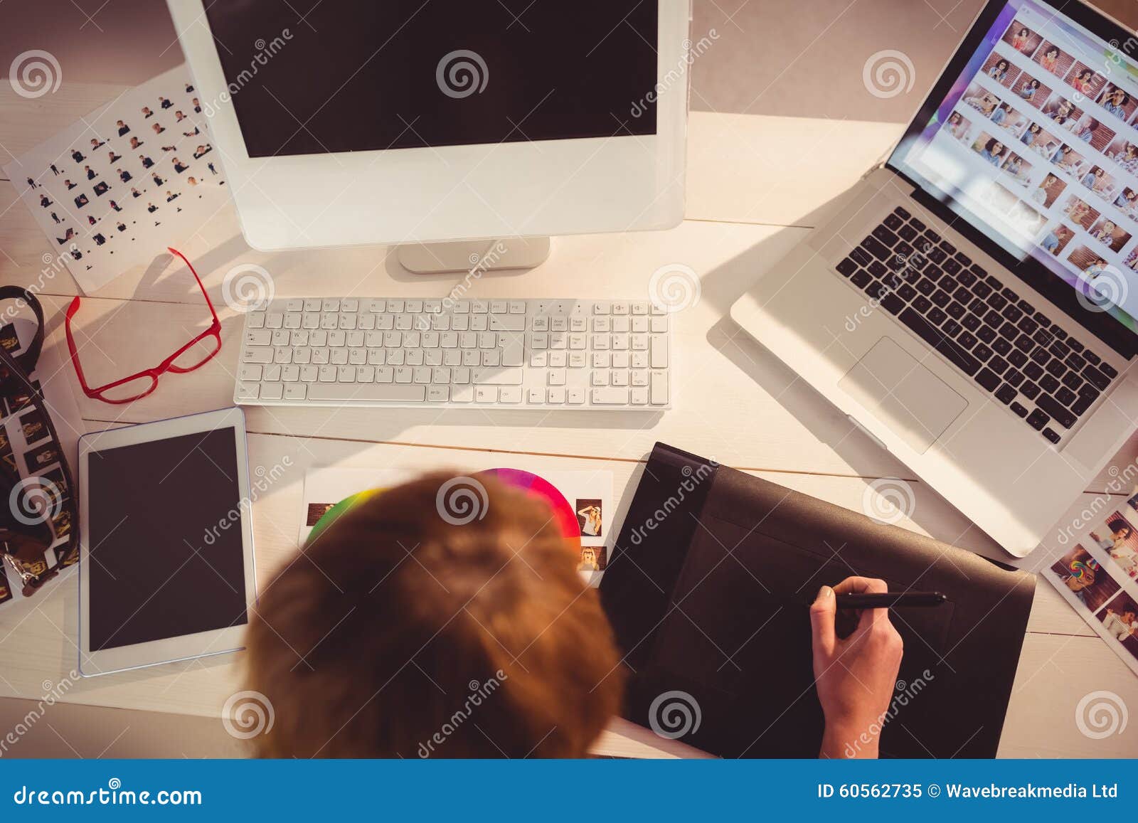 Graphic Designer Working at Desk Stock Image - Image of beautiful ...