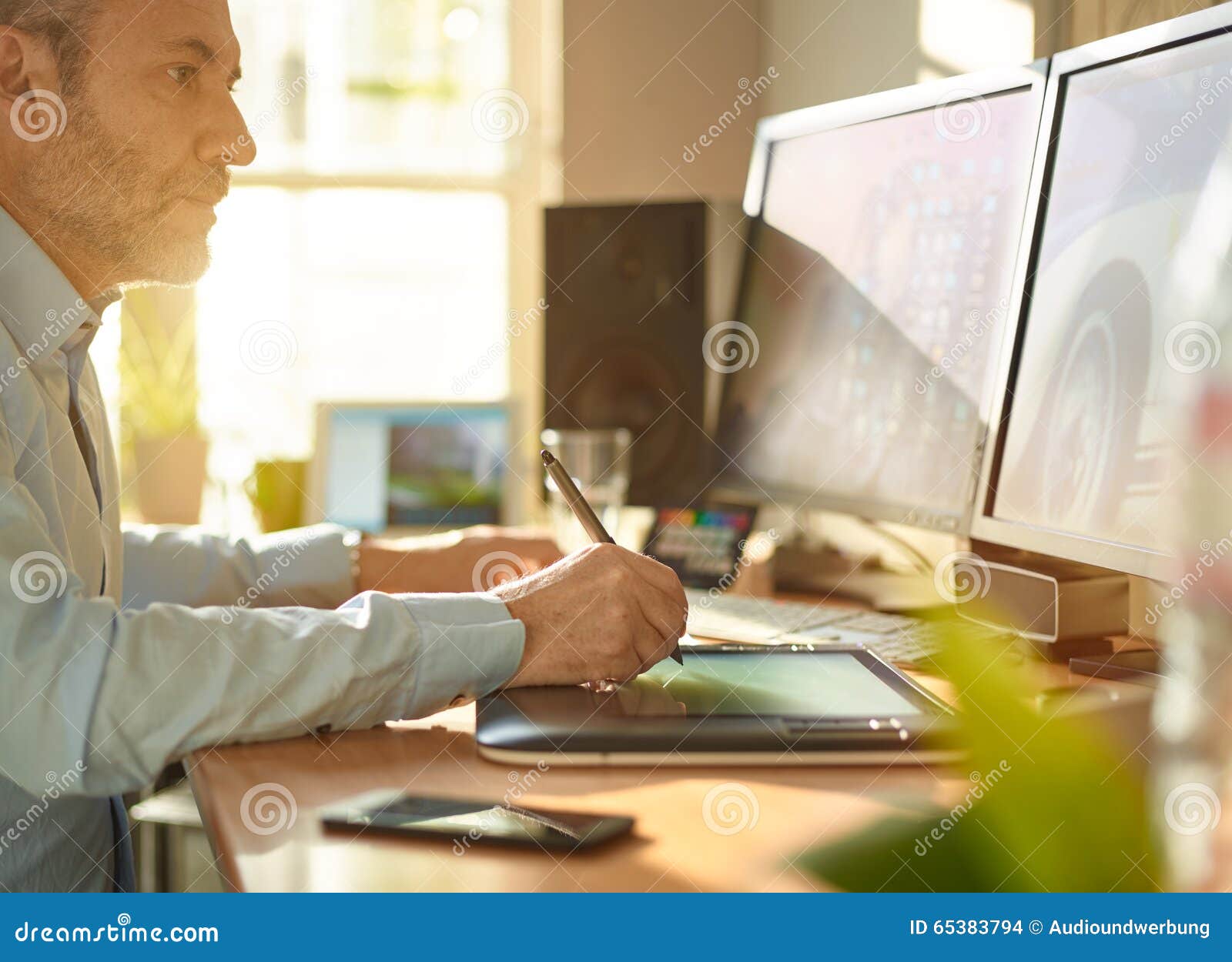 Graphic Designer Working with Digital Drawing Tablet and Pen Stock ...