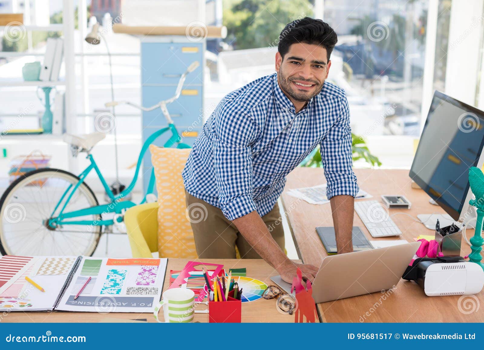 Graphic Designer Working on Laptop at Desk Stock Image - Image of ...
