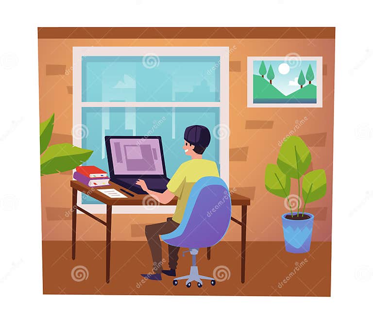Graphic Designer Working on Laptop at Home, Freelance or Home Office ... Graphic Designer Working on Laptop at Home, Freelance or Home Office ...