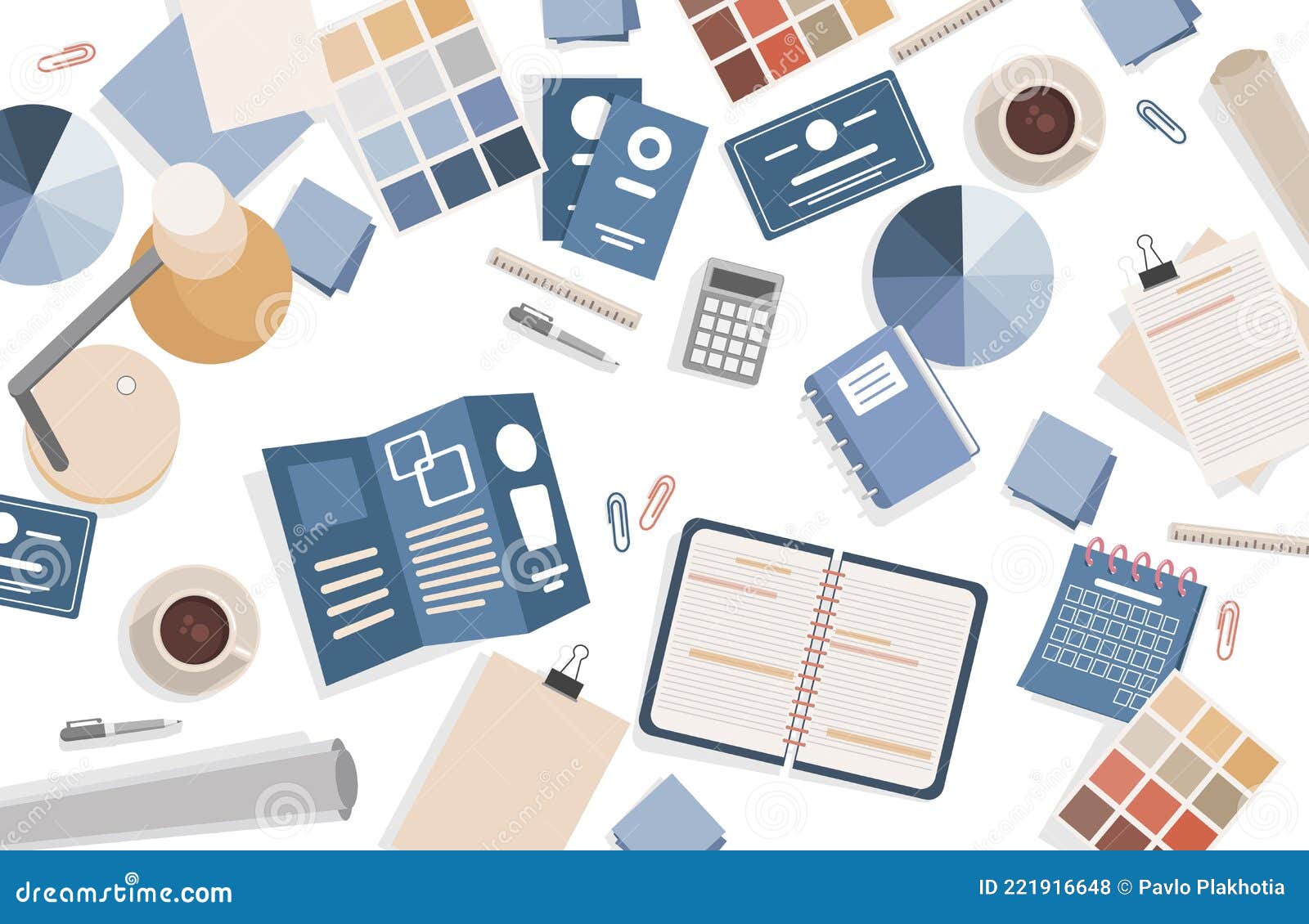 Graphic Designer Working Table Vector Flat Top View Illustration ...