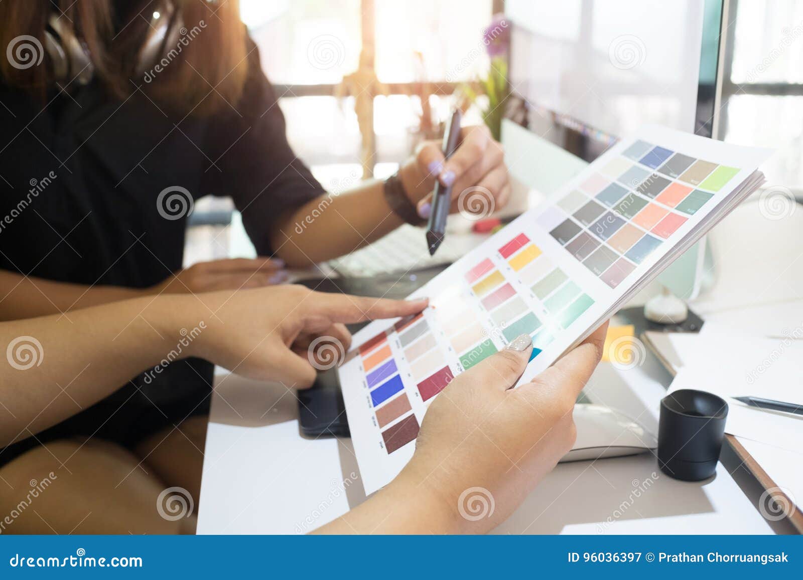 Graphic Designer Working Two Creative People Working on Creative Stock ...