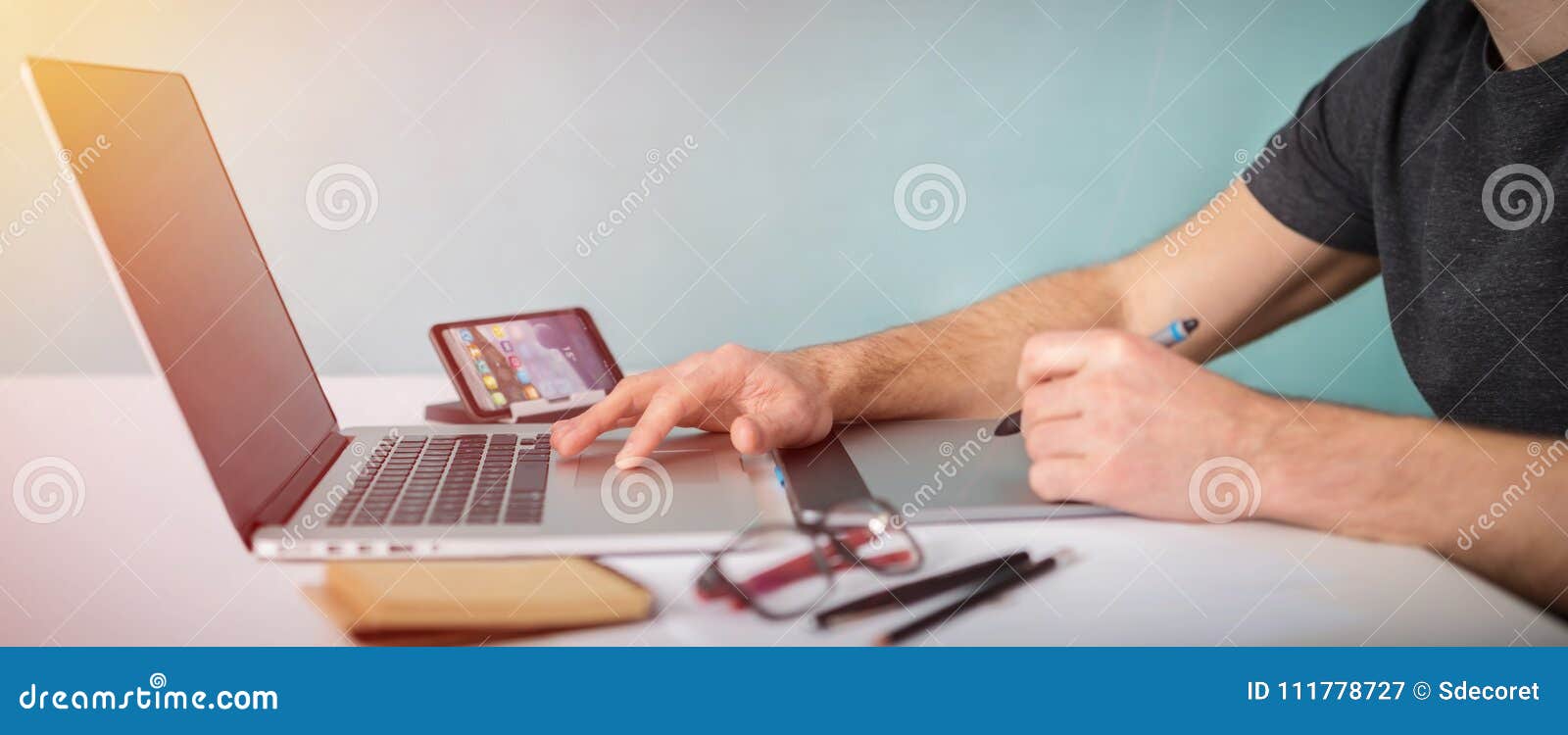 Graphic Designer Working Using Laptop Stock Illustration - Illustration ...