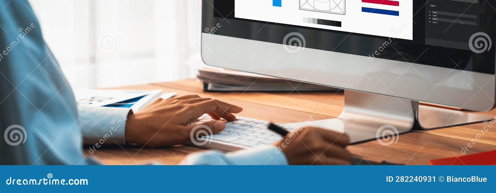 Graphic Designer Works on Computer Laptop with Digital Pen. Scrutinize ...