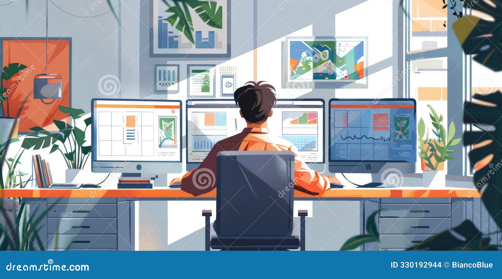 Graphic Designer and AI in Modern, Inspiring Office AIG60 Stock Photo ...