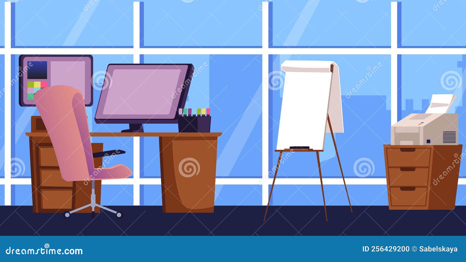 Graphic Designer Workspace in Office Building, Room Interior - Flat ...