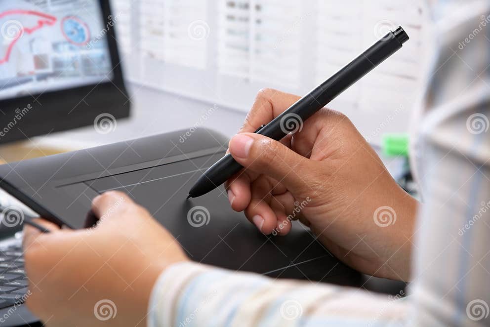 Graphic Designer Wotking Using Pen Tablet Stock Image - Image of focus ...