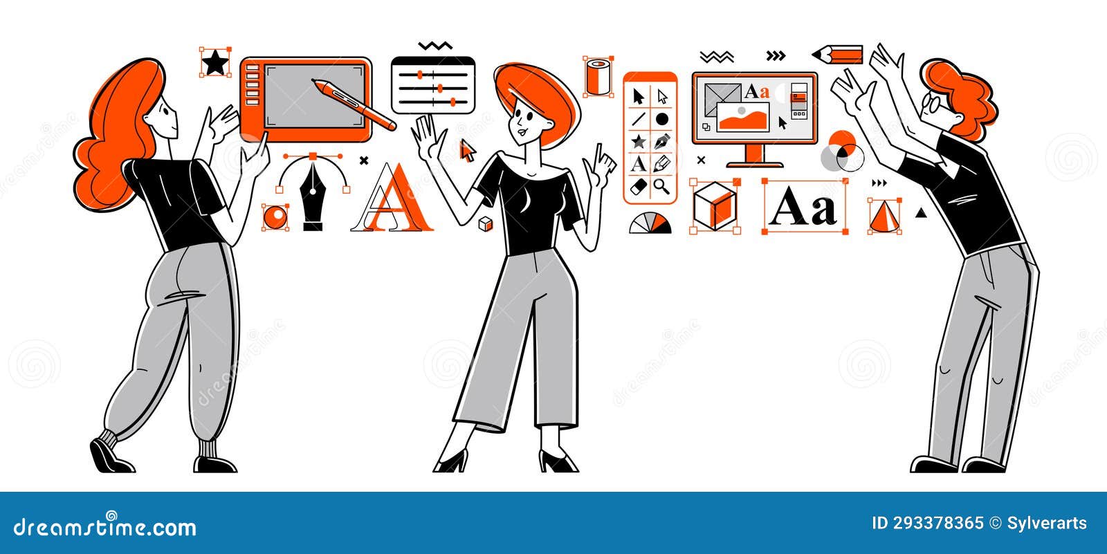 Graphic Designers Team Doing Some Creative Job Using Computer Software ...