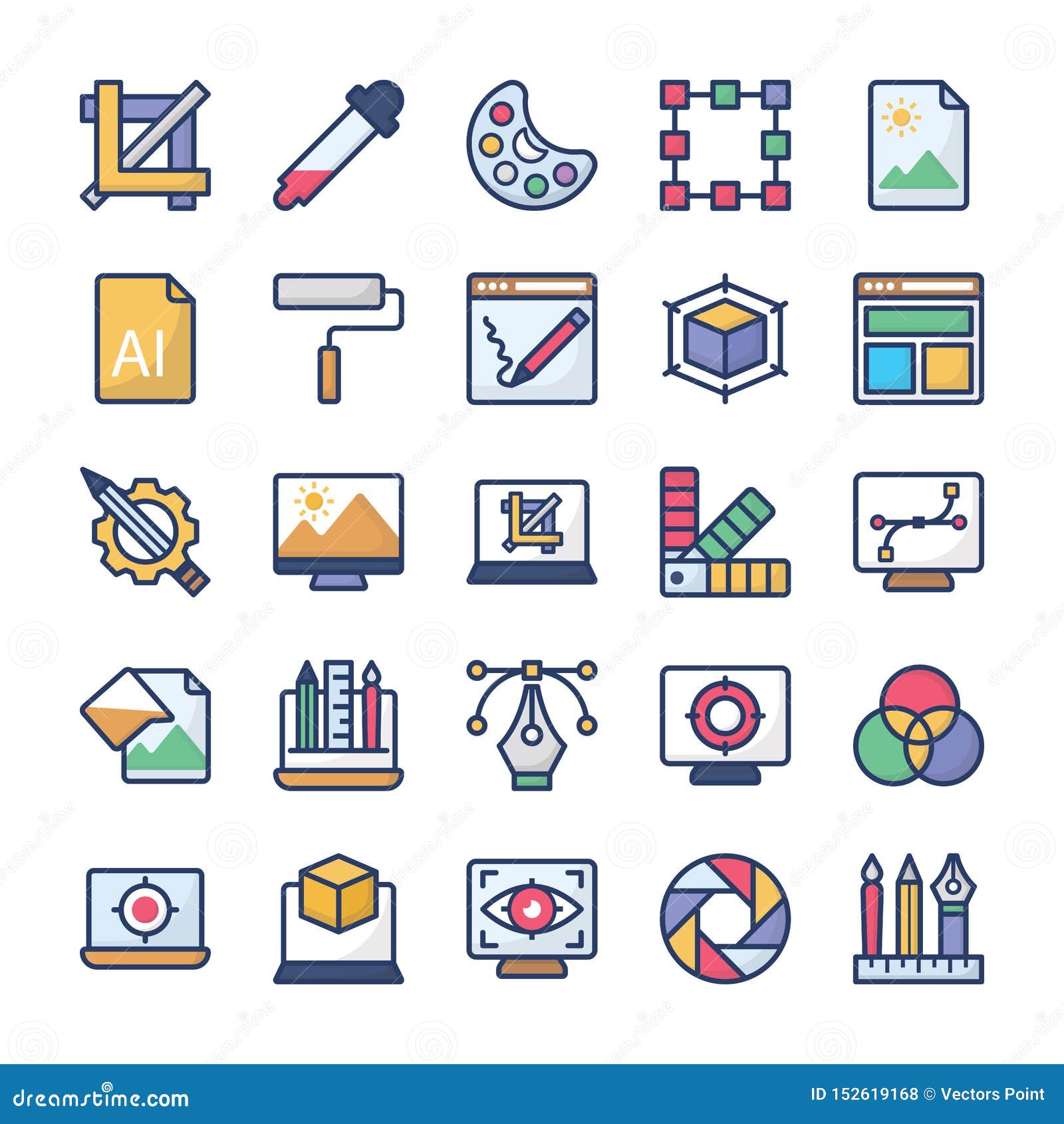 Graphic Designing Flat Icons Pack Clipart And Illustrations