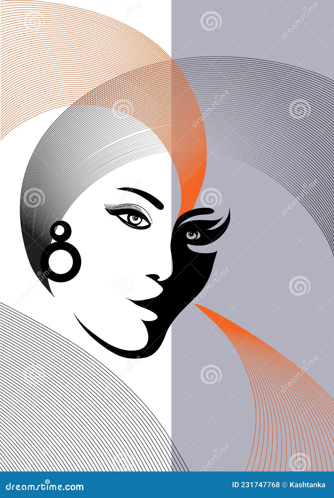 Graphic Drawing with Decorative Face 9 Stock Vector - Illustration of ...