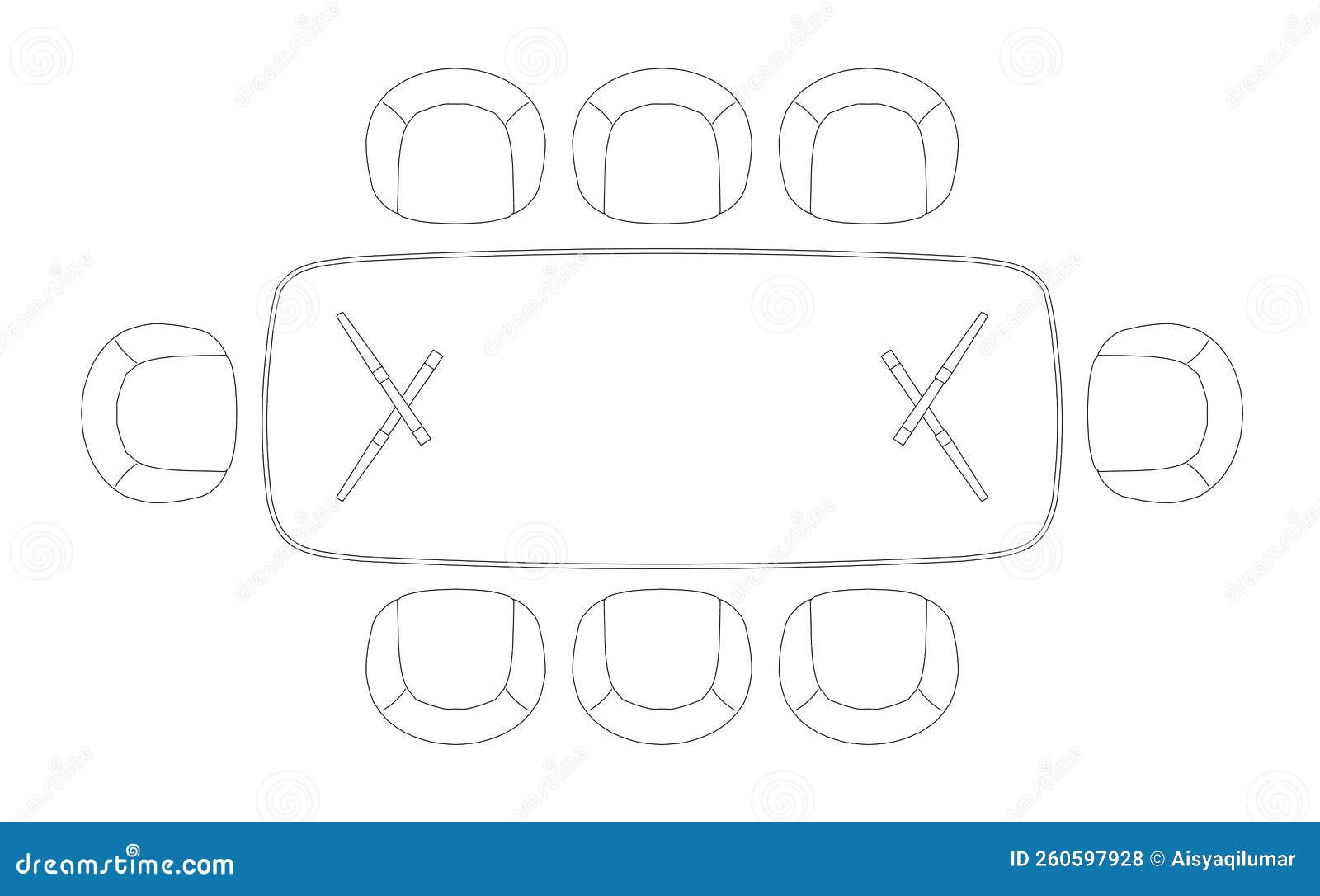 Graphic Drawing of a Meeting or Conference Table with Chairs from Above ...