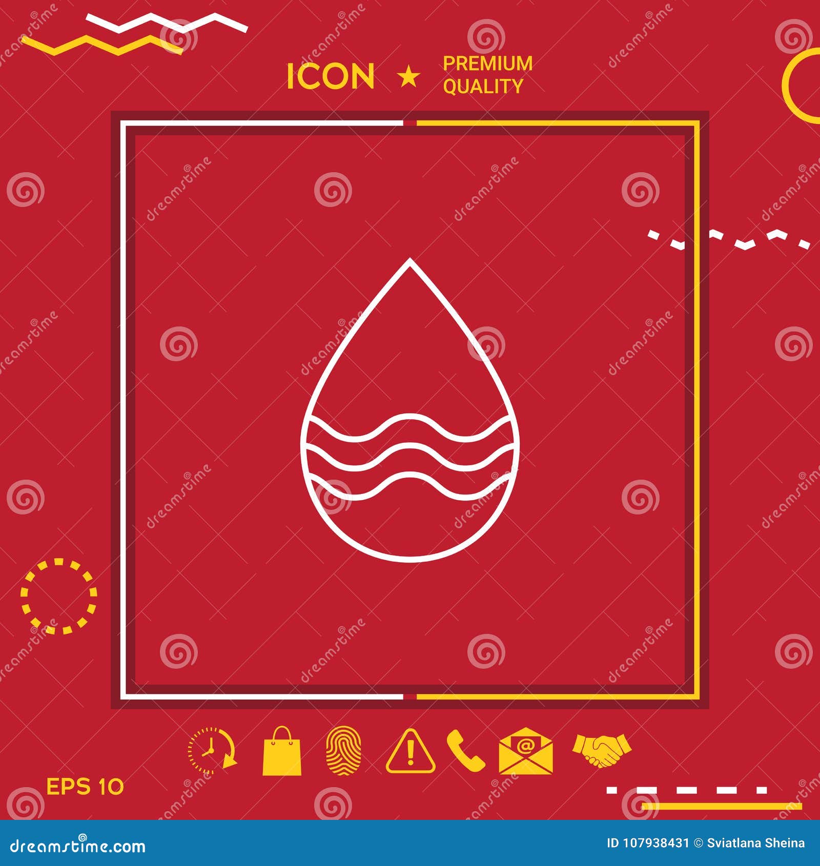 Drop line icon with waves stock vector. Illustration of symbol - 107938431